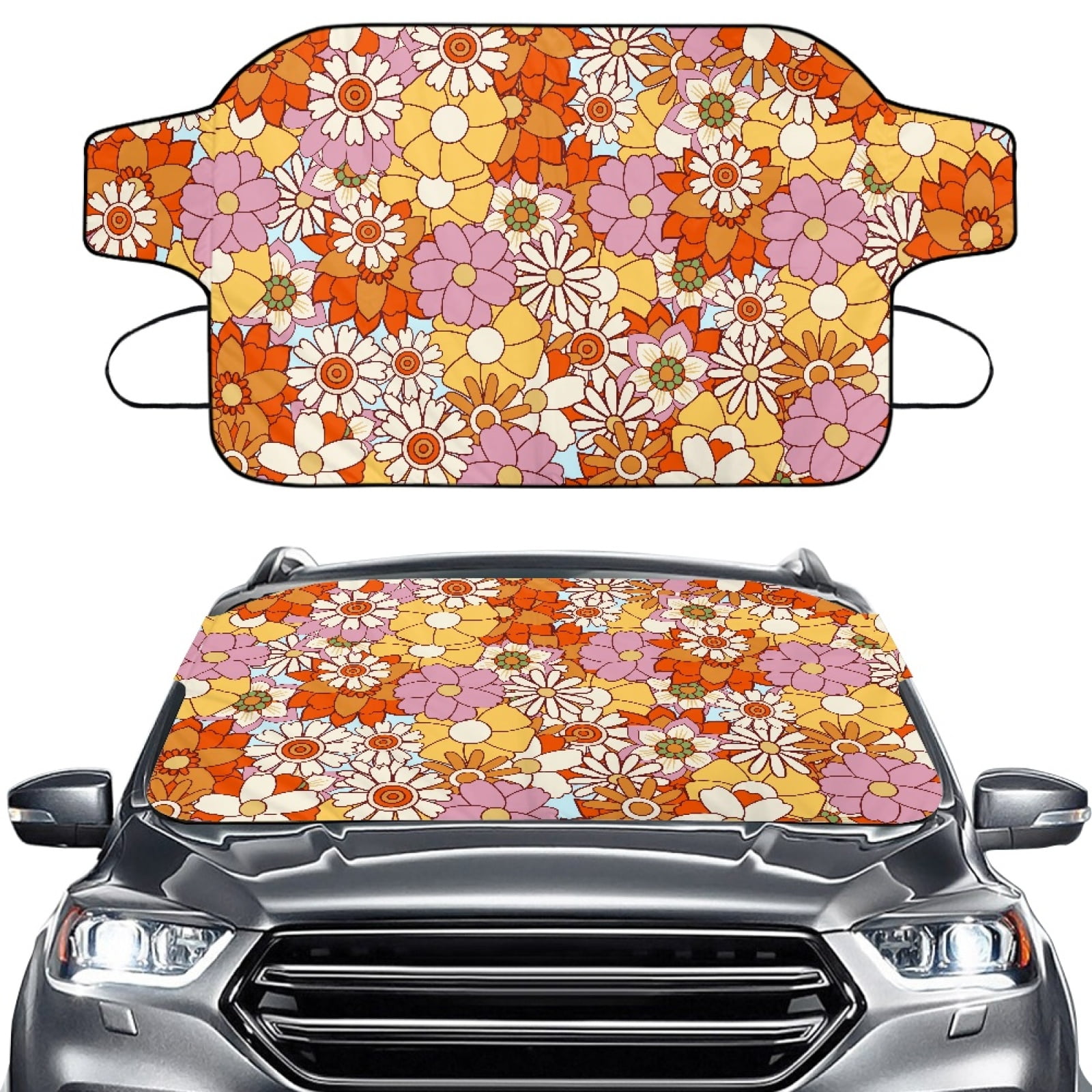 Xoenoiee Hippie Daisy Print Car Windshield Cover for Ice & Snow, All ...