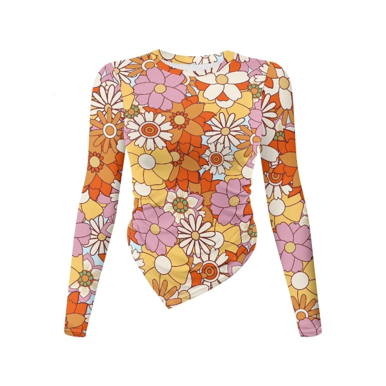Xoenoiee Hippie Daisy Print Women's Asymmetrical Tops Lightweight Long ...