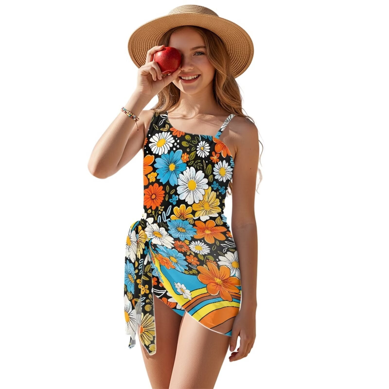 Xoenoiee Hippie Daisy Swirl Print Girls One Piece Swimsuits Swimwear ...