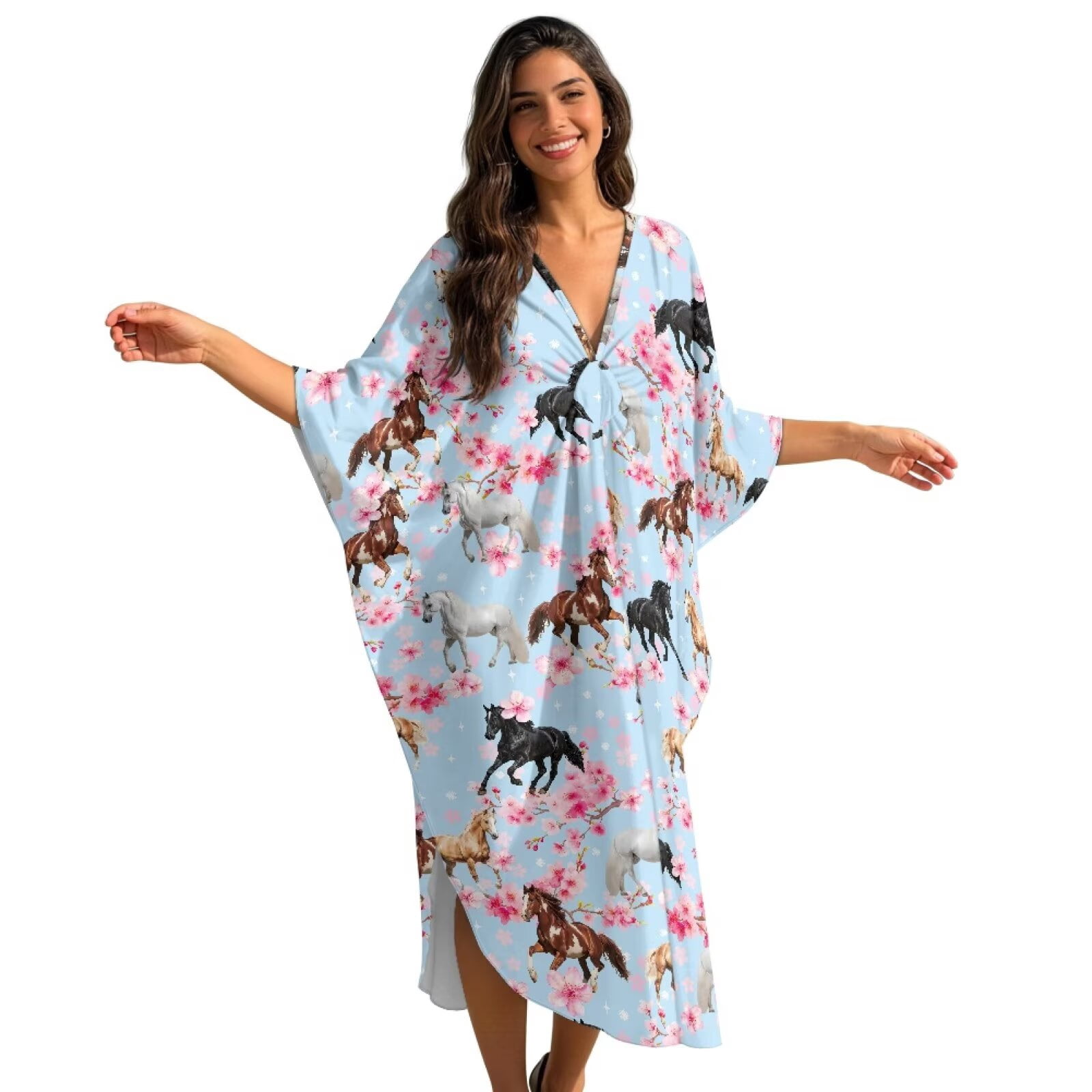 Xoenoiee Horse Cherry Blossom Pattern Moo Moos for Women Boho Long ...