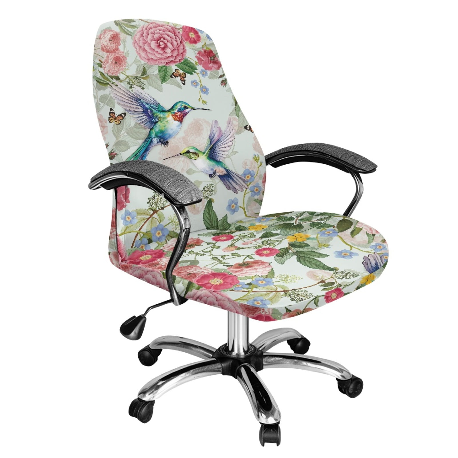 Xoenoiee Hummingbird Butterfly Flower Print Office Chair Cover ...