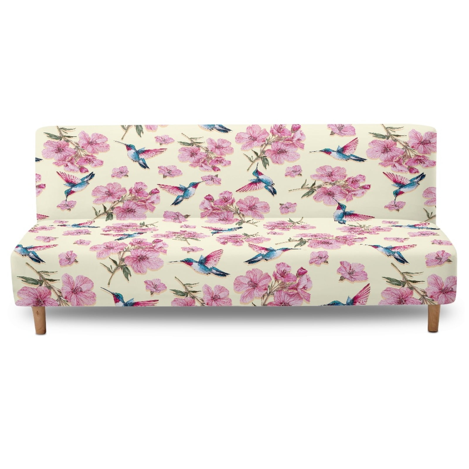 Xoenoiee Hummingbird Cherry Blossom Pattern Armless Sofa Bed Cover ...
