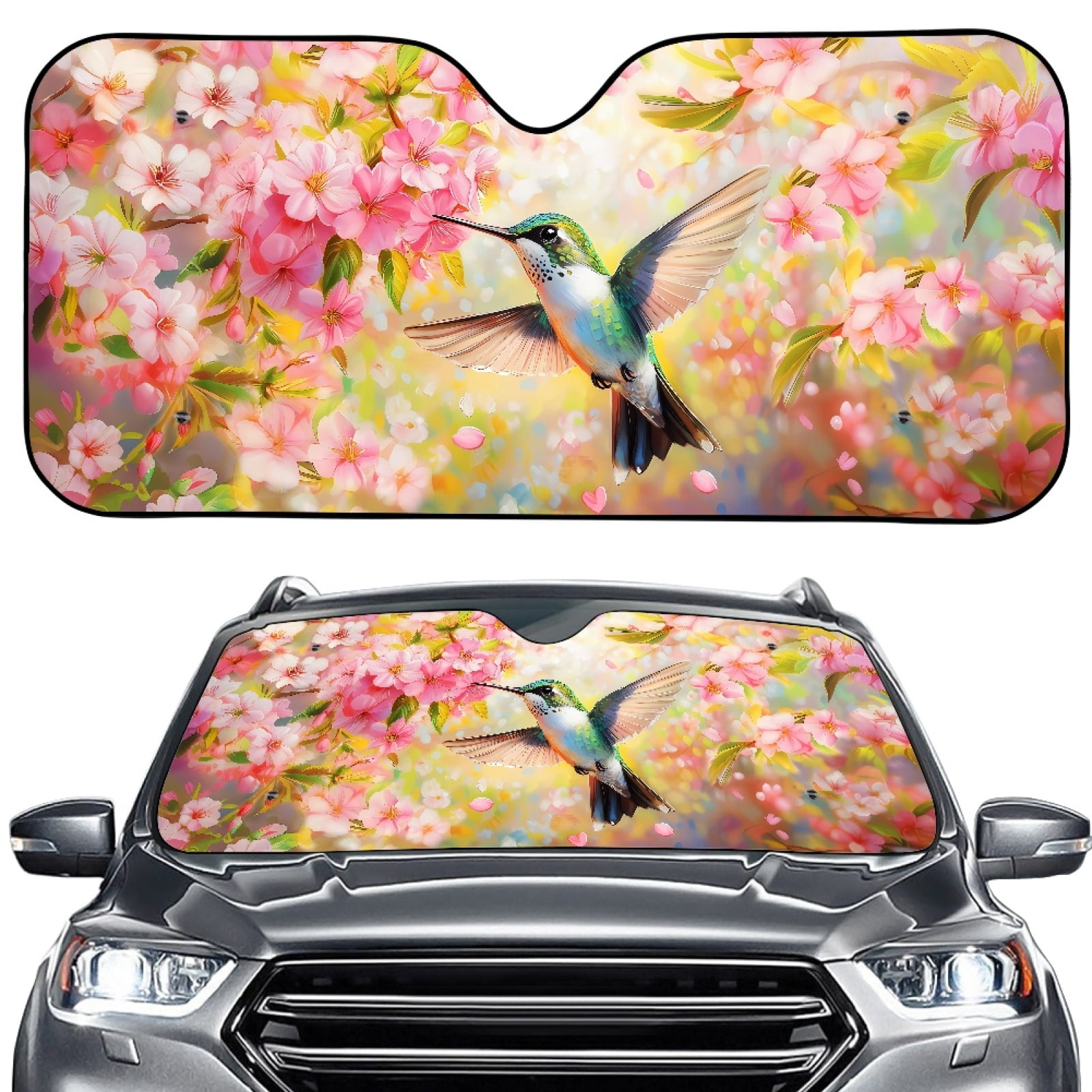Xoenoiee Hummingbird Cherry Blossom Pattern Sun Shade for Car ...