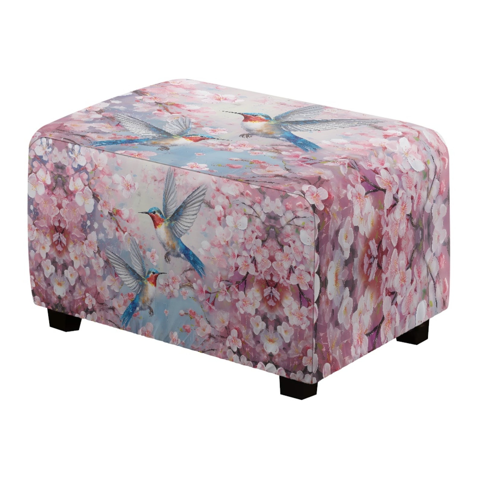 Xoenoiee Hummingbird Cherry Blossom Print Ottoman Covers Rectangle ...