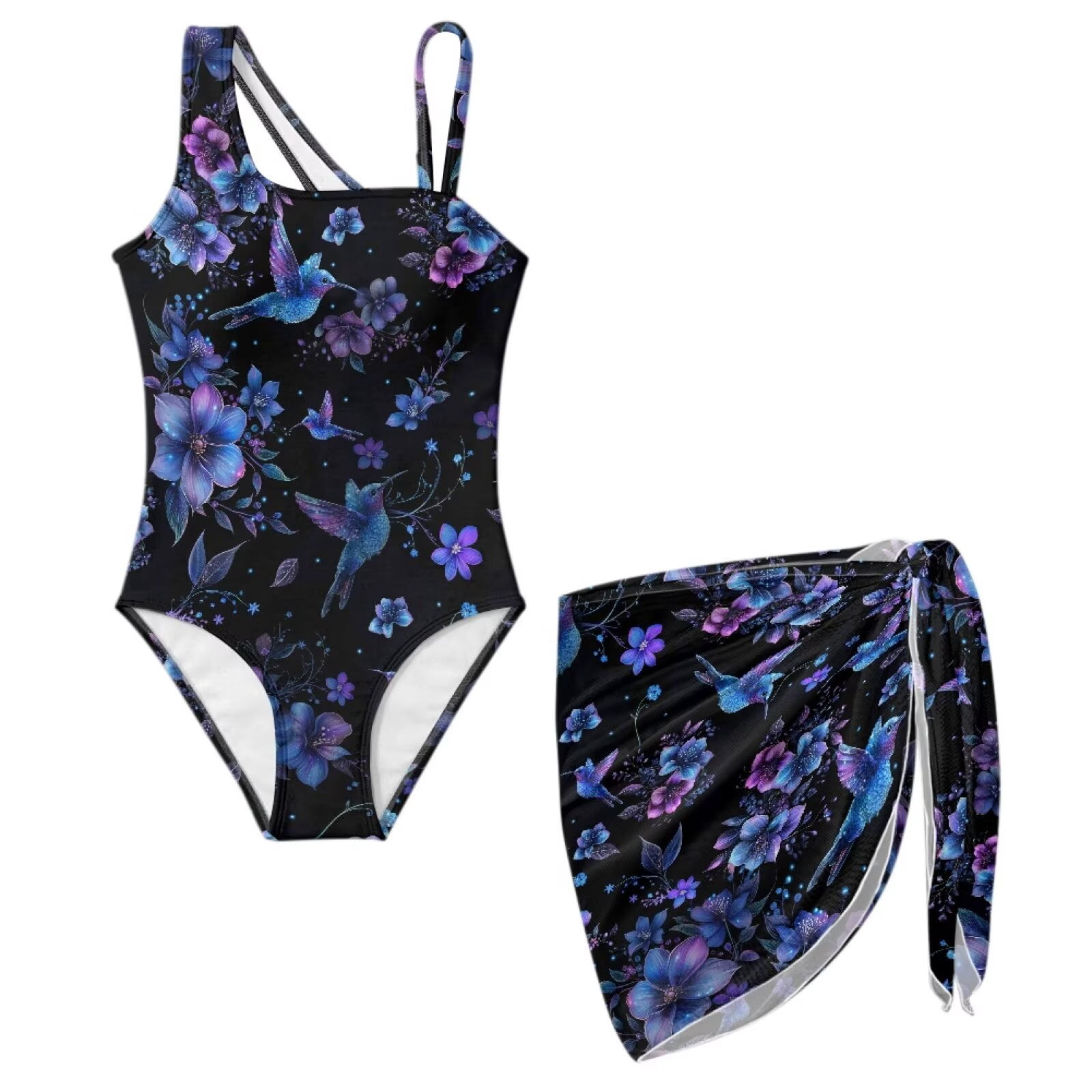 Xoenoiee Hummingbird Flower Print Girls'Swimwear One Piece Kids ...