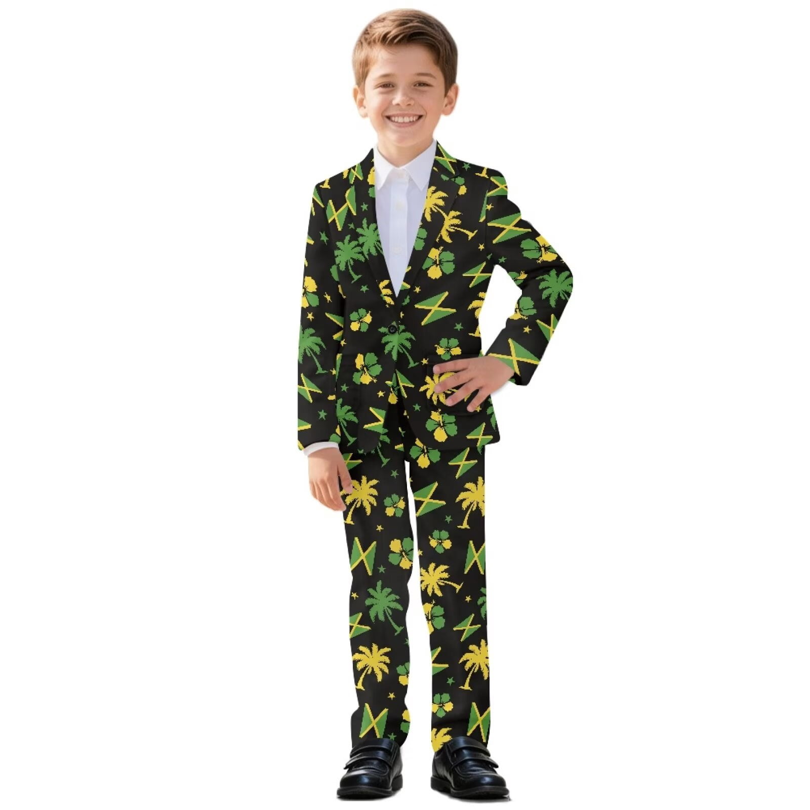 Xoenoiee Jamaica Flag Hibiscus Palm Tree Star Print Boys Suit Slim Fit ...