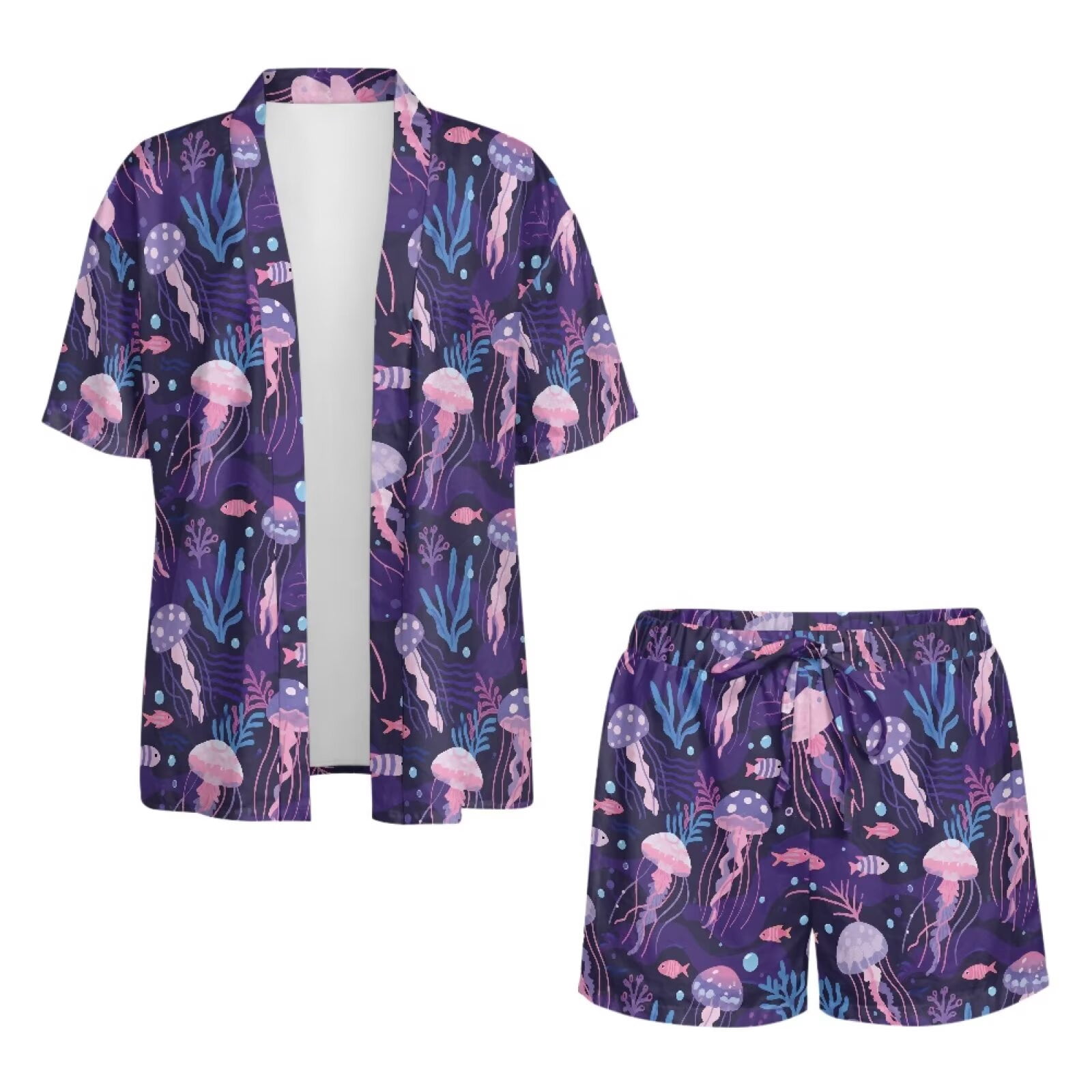Xoenoiee Jellyfish Fish Coral Pattern Women Beach 2 Piece Matching ...