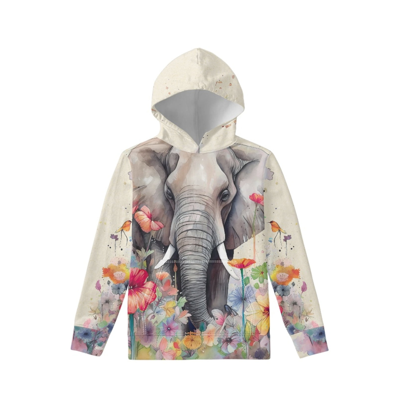 Xoenoiee Kids Cosy Hooded Sweater Splatter Floral Elephant Print Fall ...