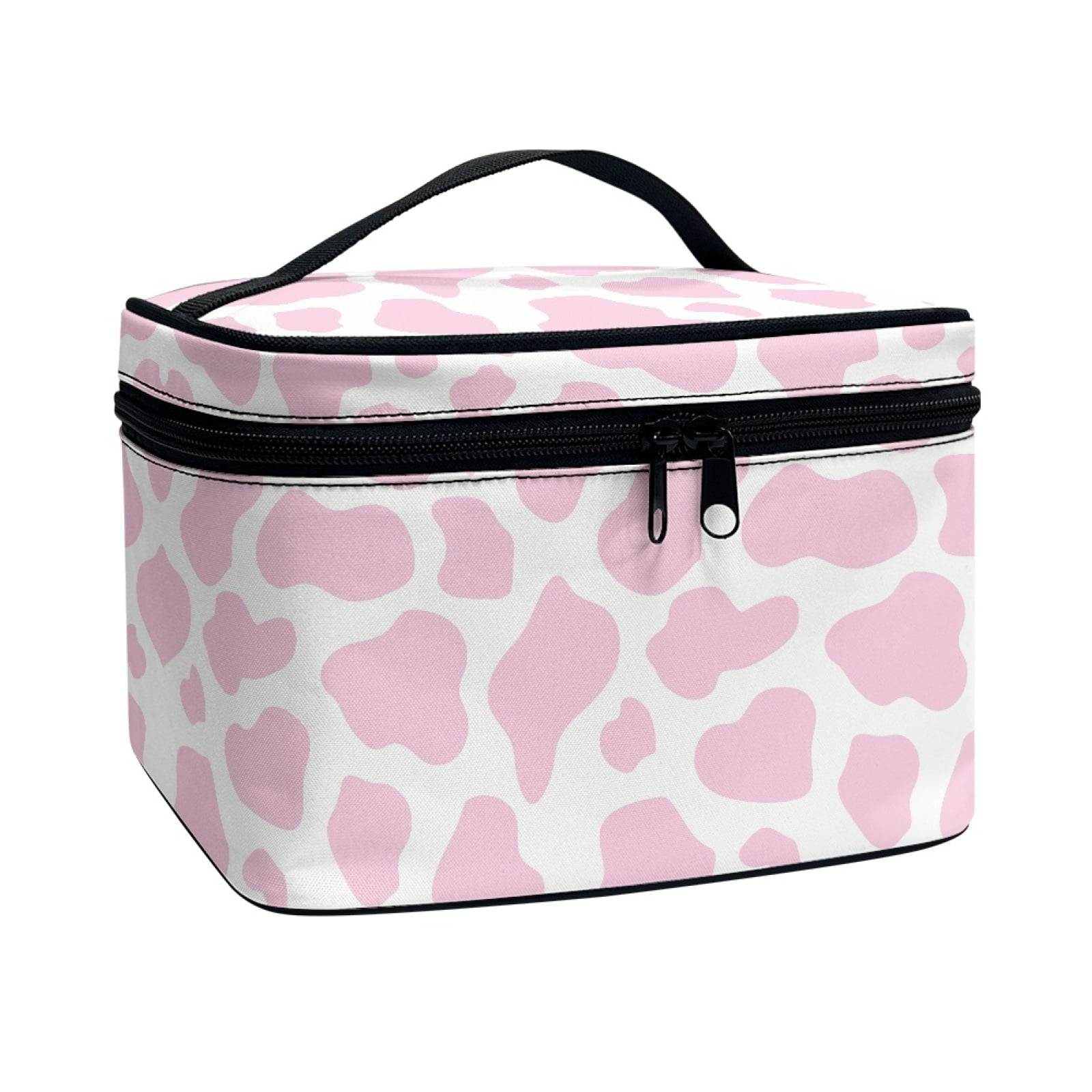 Xoenoiee Large Capacity Makeup Bags Cow Pink Print Cosmetic Bags For
