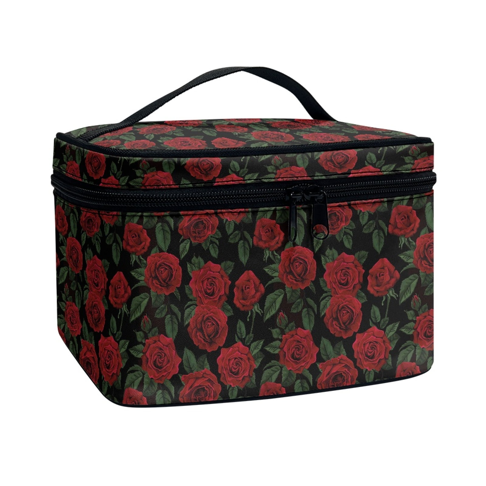 Xoenoiee Large Capacity Womens Makeup Bags With Top Handle Retro Red