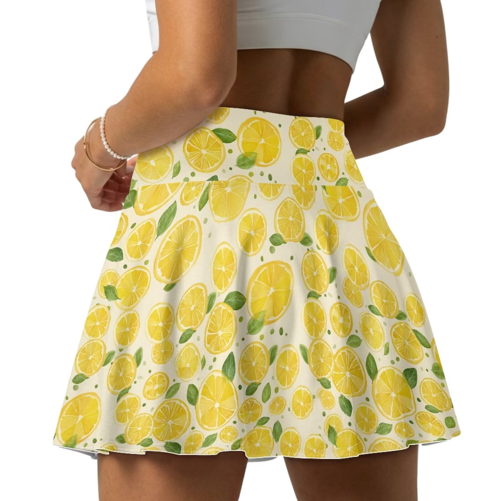 Xoenoiee Lemon Leaves Print Tennis Skirts for Women Pleated Athletic ...