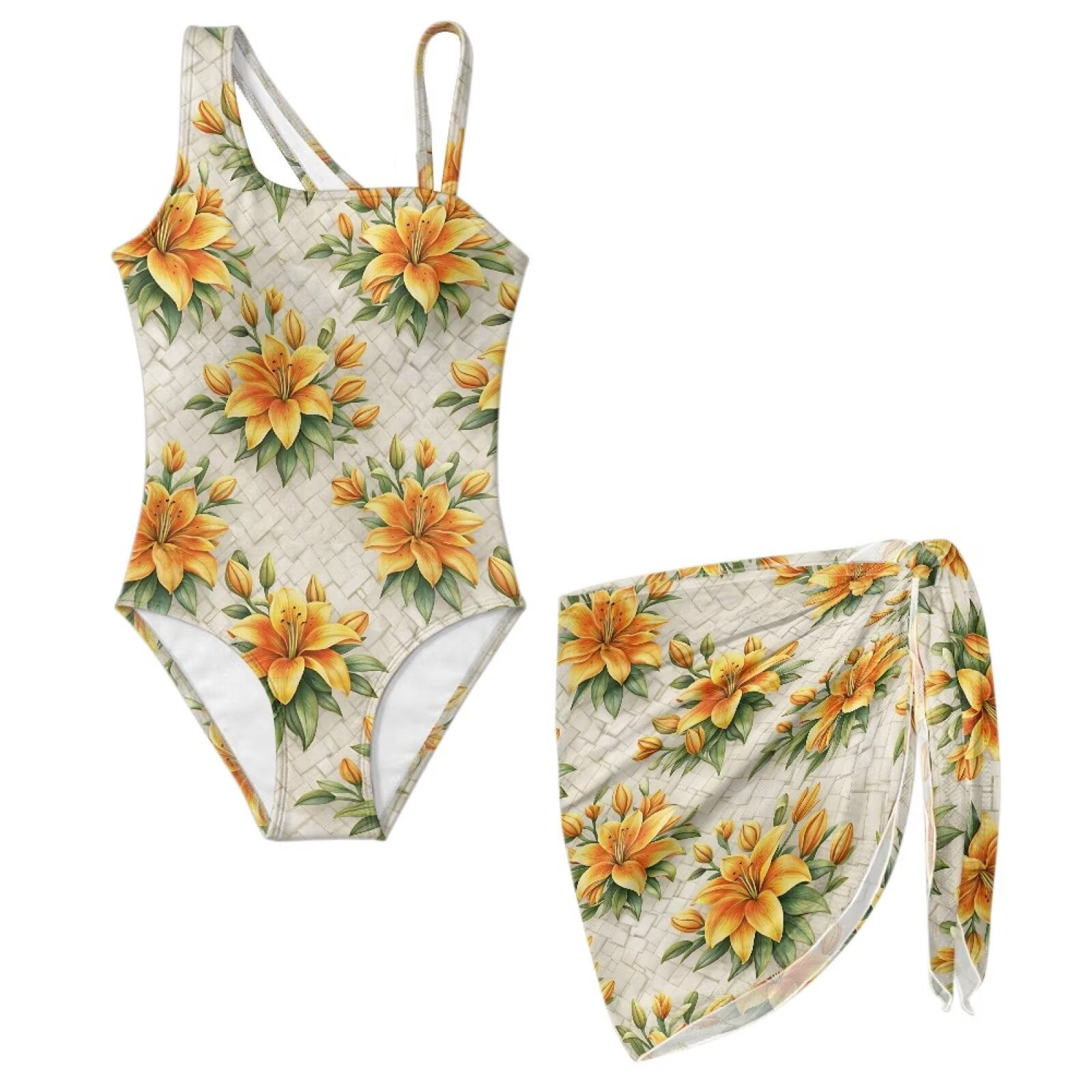 Xoenoiee Lily Flower Pattern Girl's One Piece Swimsuits Cutout One ...
