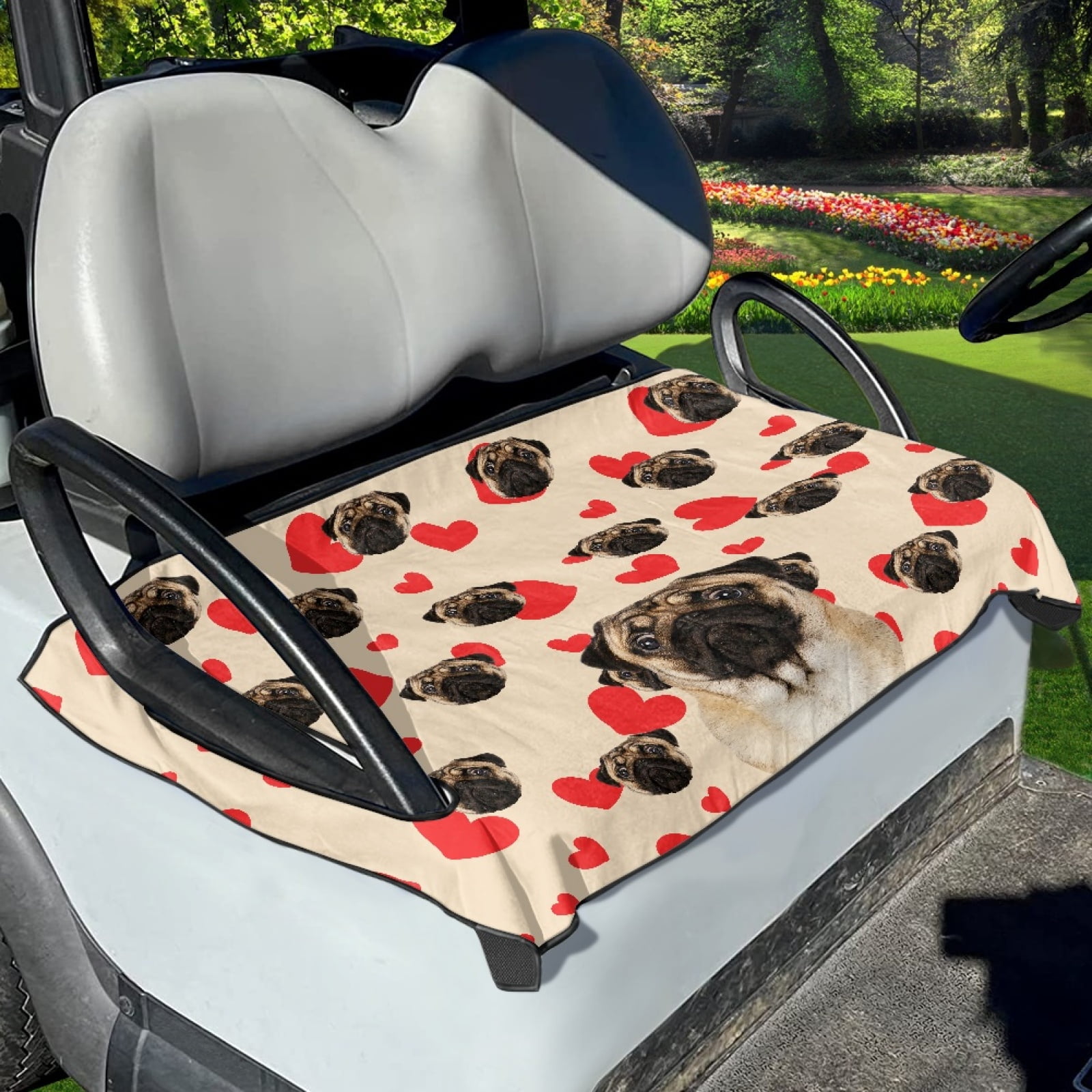 Xoenoiee Love Heart Pug Print Golf Cart Seat Covers for Summer, Soft ...
