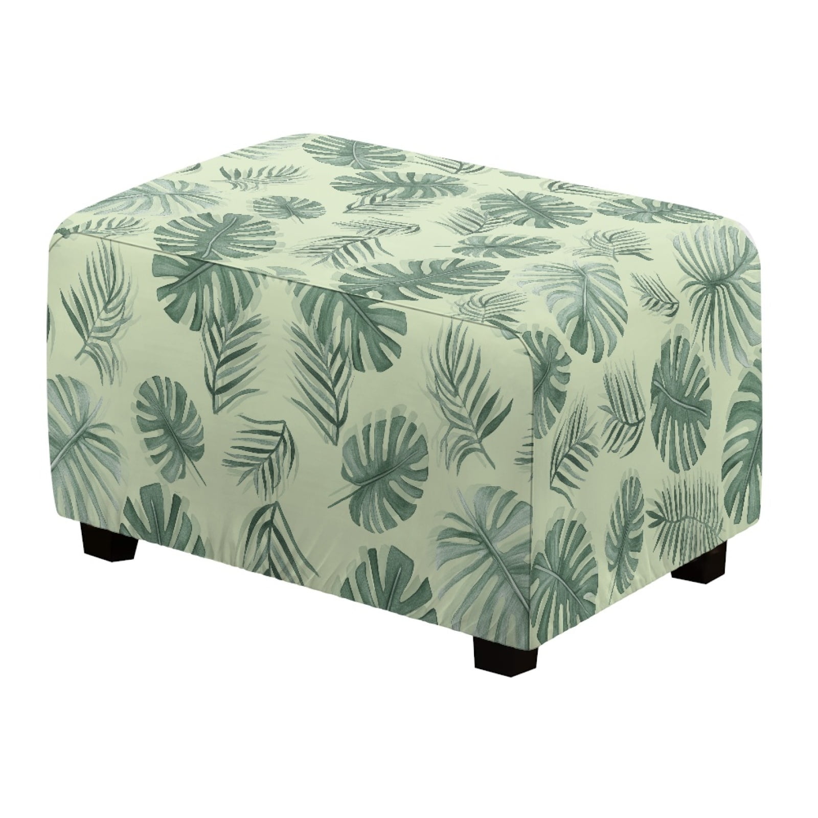 Xoenoiee Monstera Palm Leaf Print Ottoman Slipcover Jacquard Polyester ...