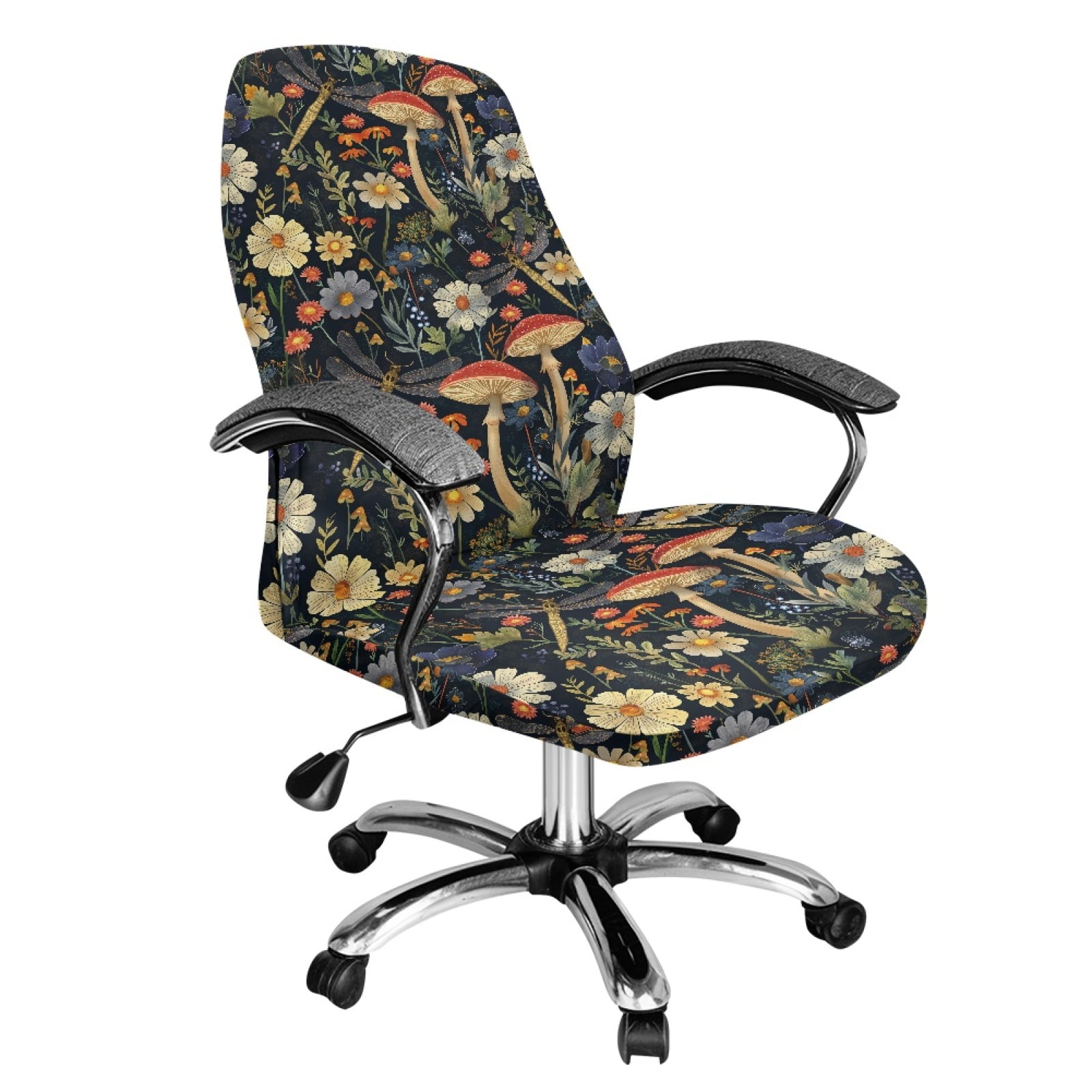 Xoenoiee Mushroom Daisy Dragonfly Print Office Chair Cover Washable ...