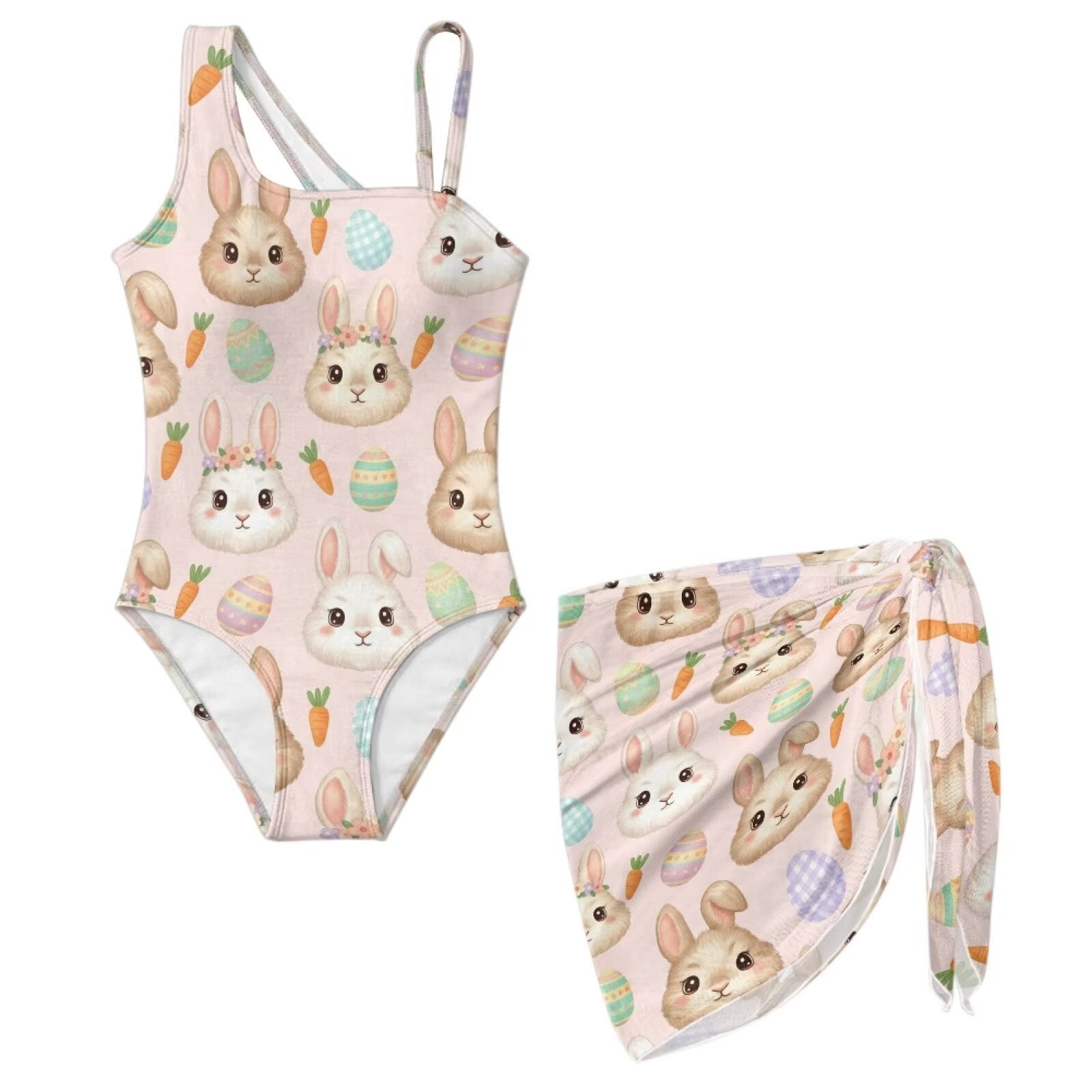 Xoenoiee Orange Rabbit Bunny Egg Carrot Pattern Girls Swimsuit One ...