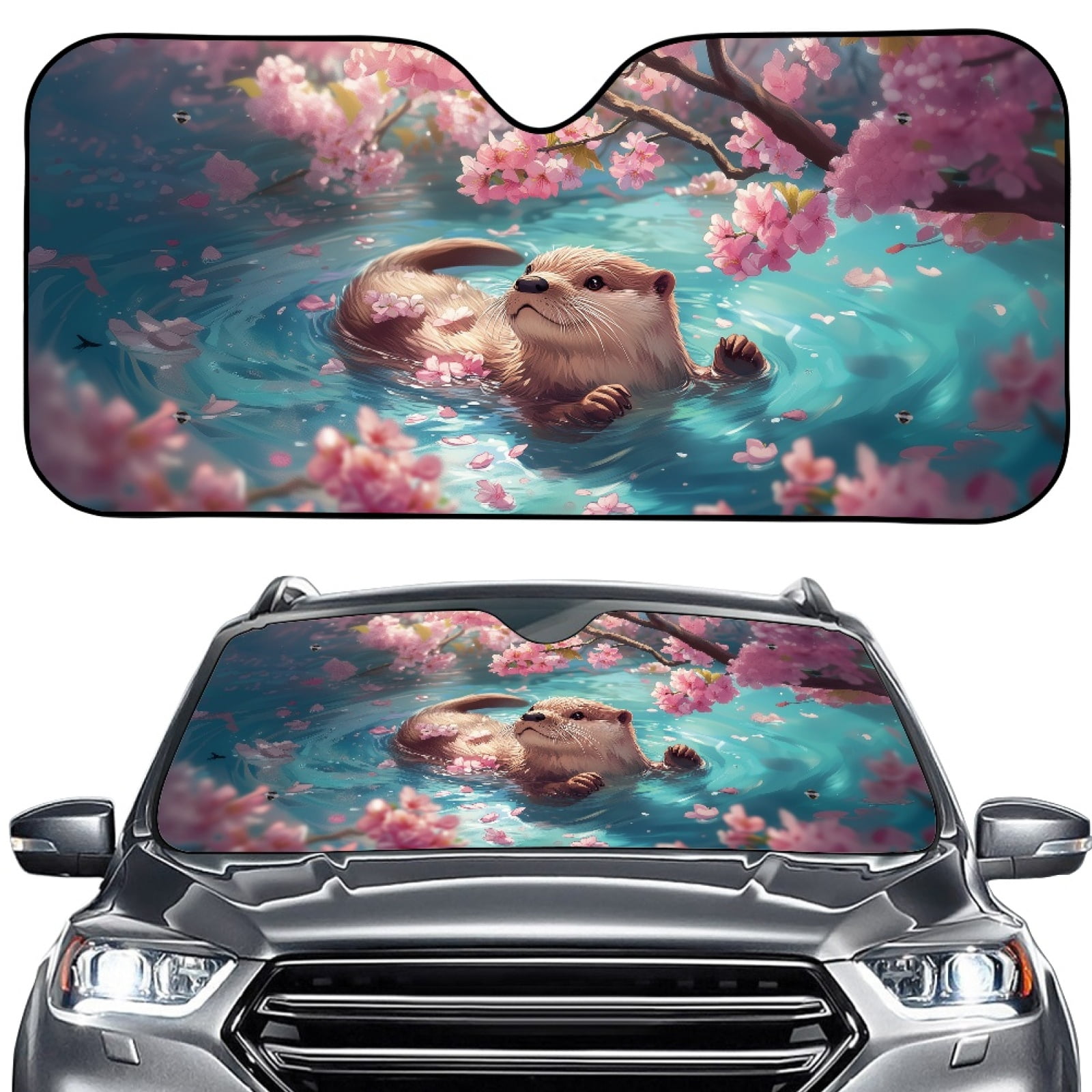 Xoenoiee Otter Cherry Blossom Pattern Car Windshield Sun Shade, Folding ...