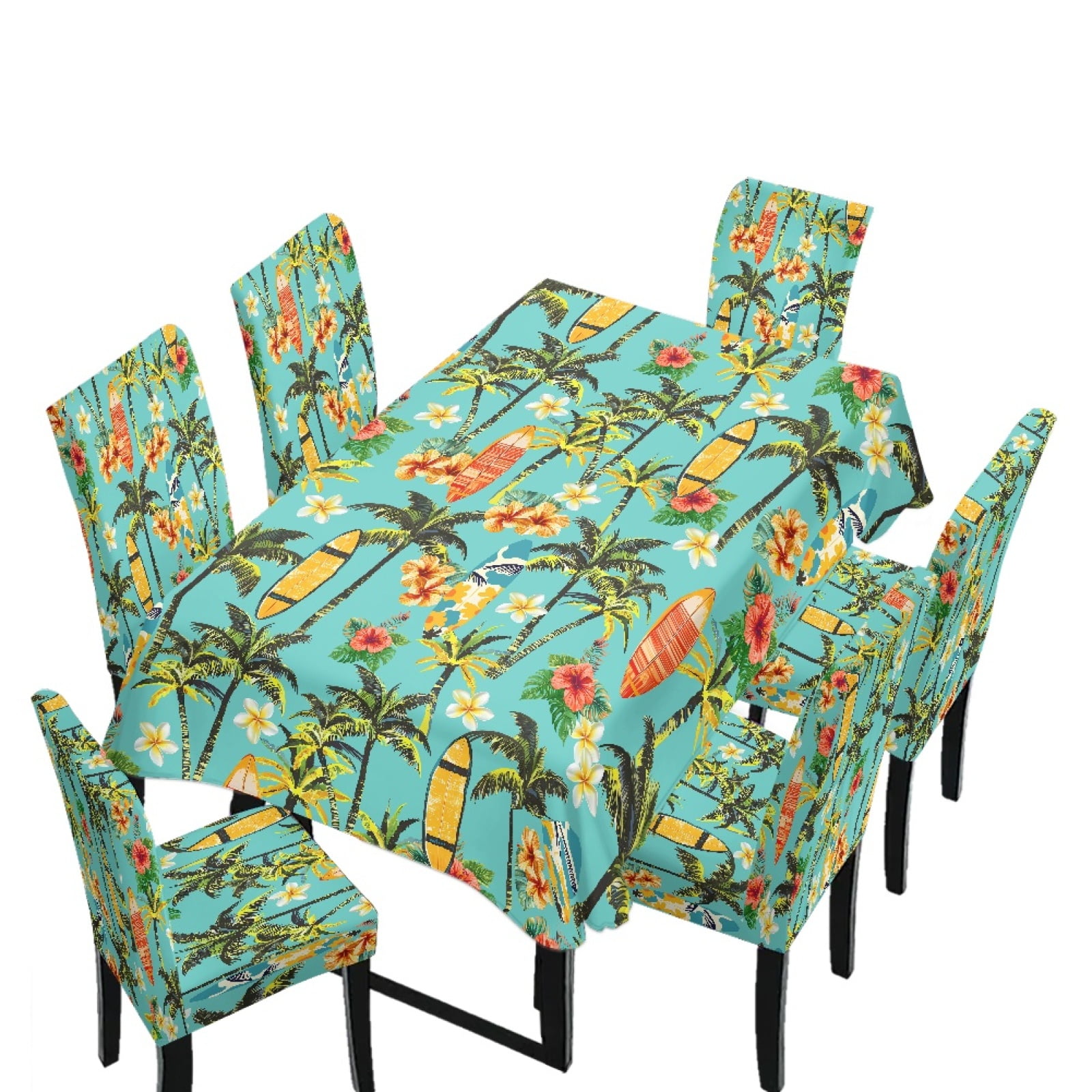 Xoenoiee Palm Tree Hibiscus Plumeria Flower Print Table Cloth and Chair ...