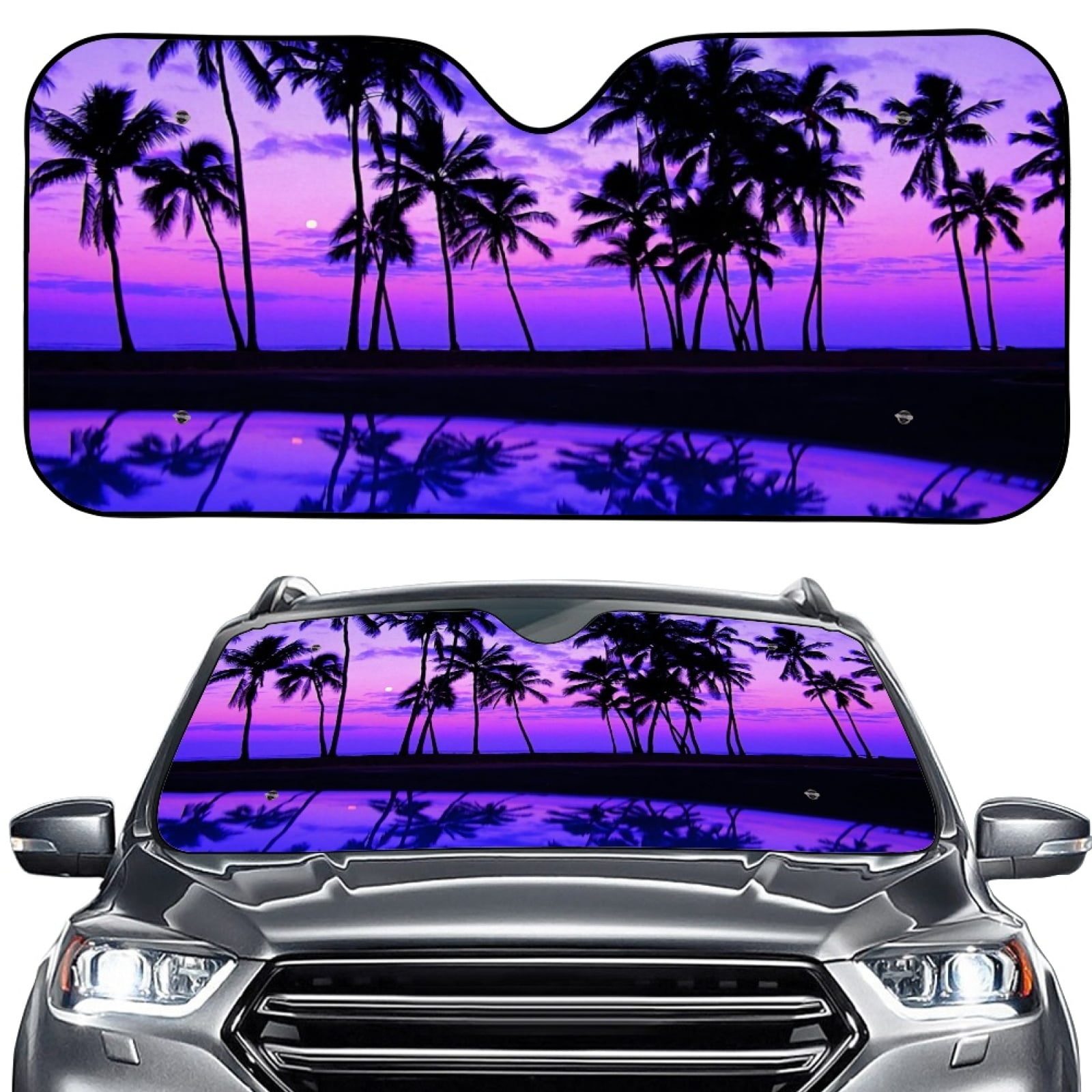 Xoenoiee Palm Tree Sunset Pattern Windshield Sunshade Car Foldable UV ...