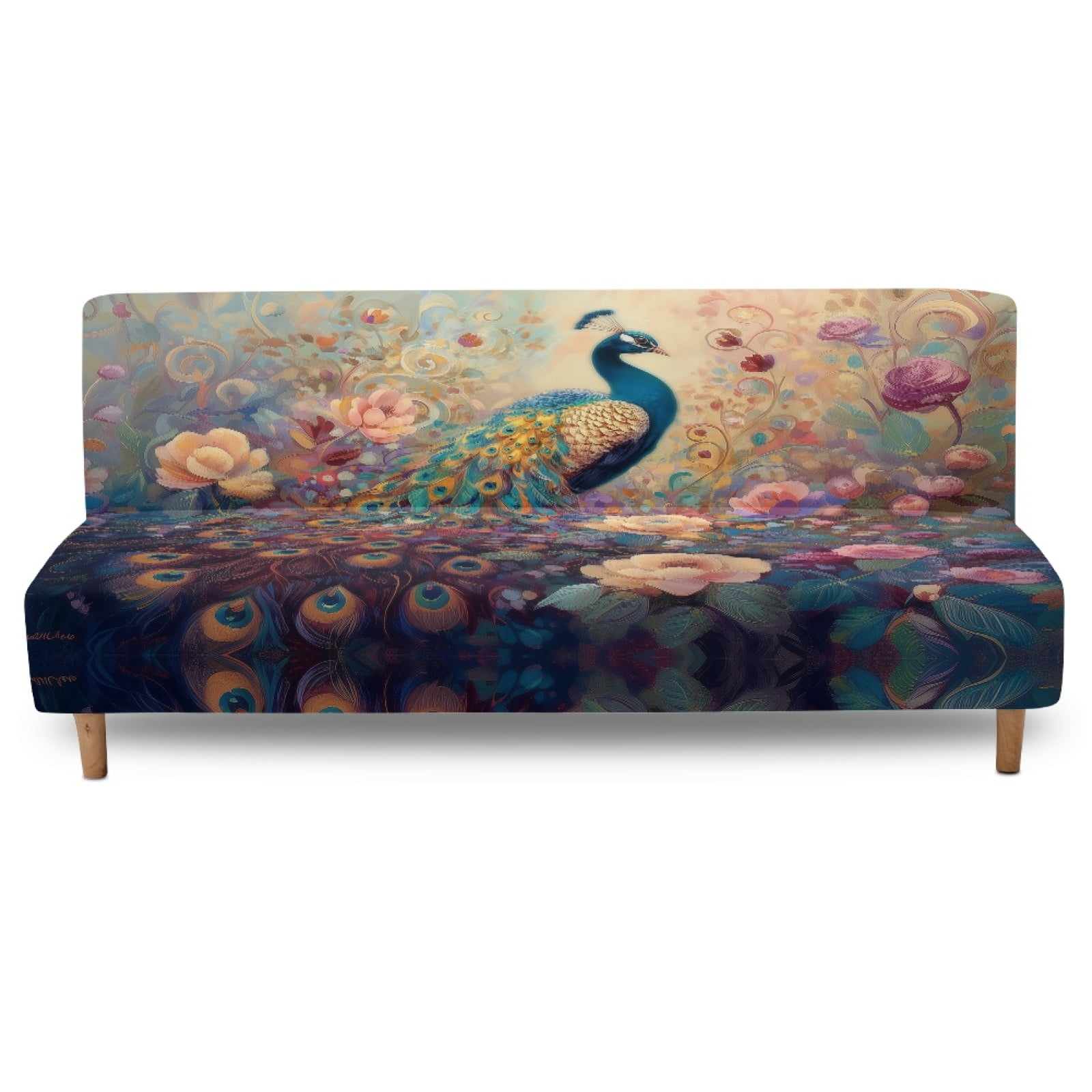 Xoenoiee Peacock Flower Pattern Stretch Armless Futon Cover, Futon ...