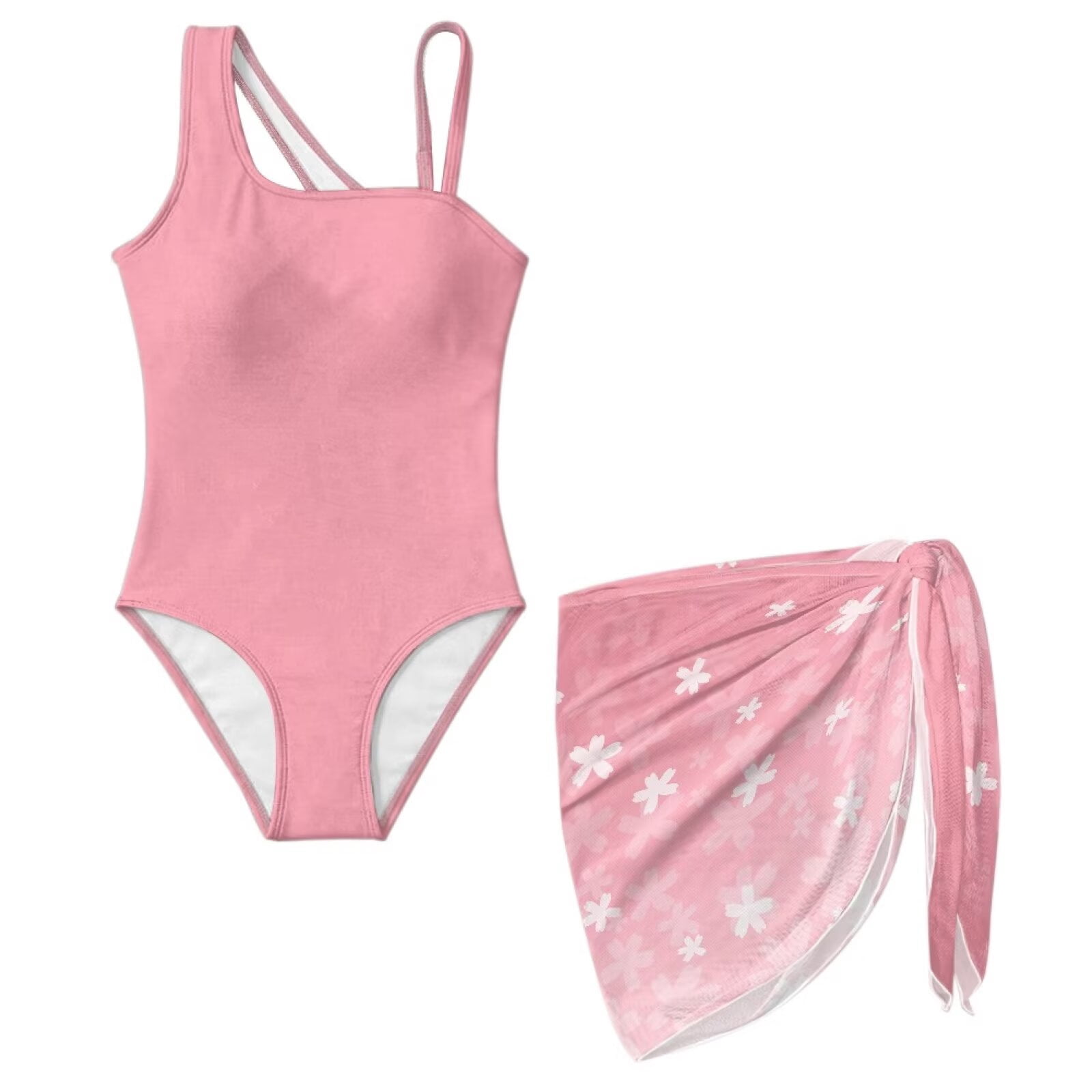 Xoenoiee Pink Cherry Blossom Pattern Girls One Piece Hawaiian Swimsuit ...