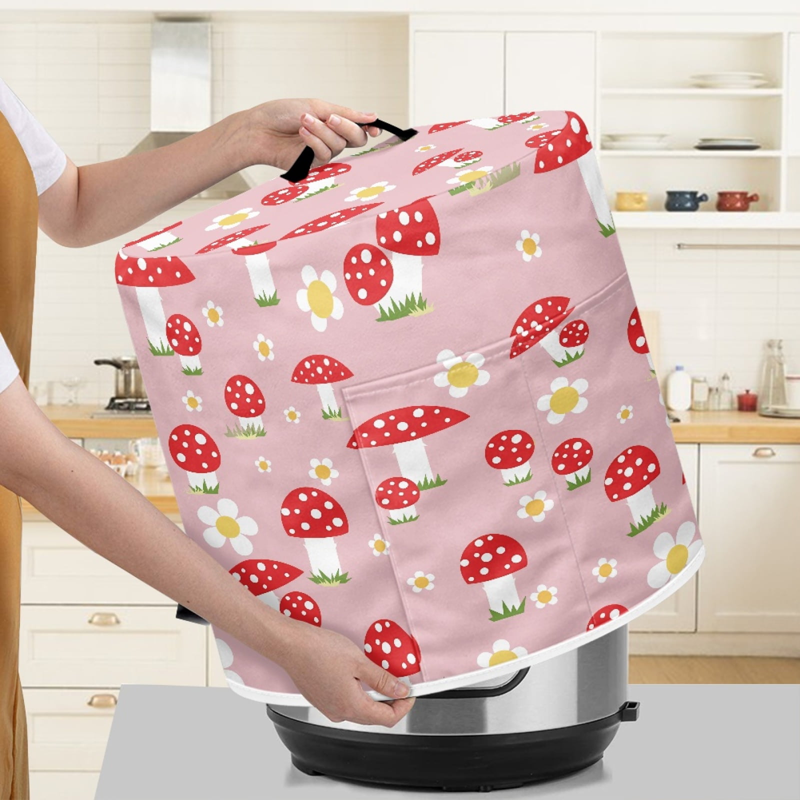 Xoenoiee Pink Mushroom Floral Pattern Pressure Cooker Cover for 6 qt ...