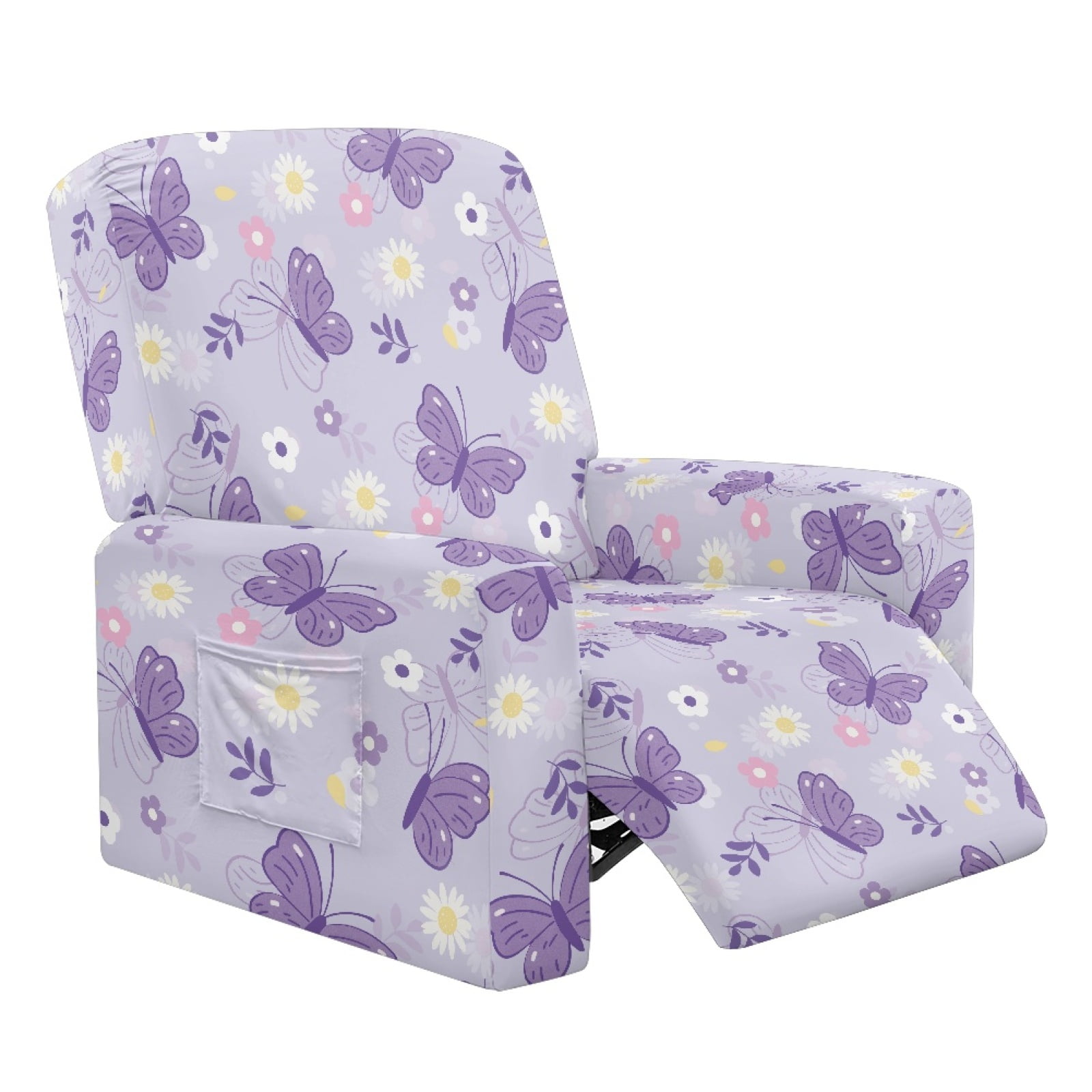 Xoenoiee Purple Butterfly Daisy Flower Pattern Recliner Chair Covers 4 ...