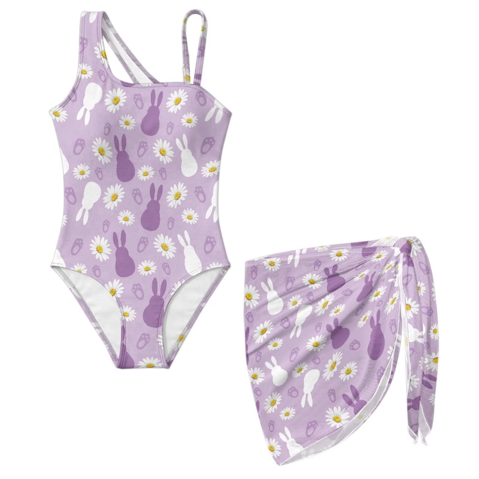 Xoenoiee Rabbit Bunny Paw Daisy Flower Print Girls One Piece Swimsuit ...