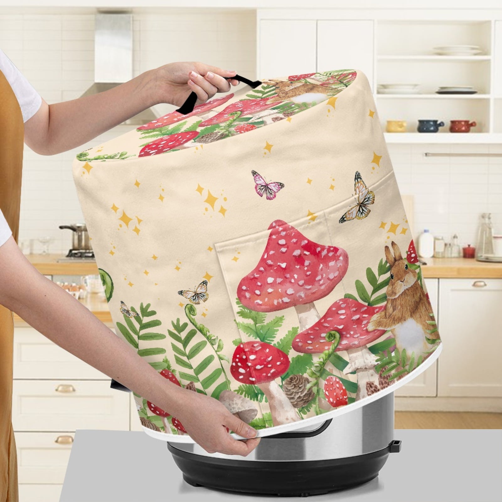 Xoenoiee Rabbit Mushroom Butterfly Pattern Pressure Cooker Cover for 6 ...