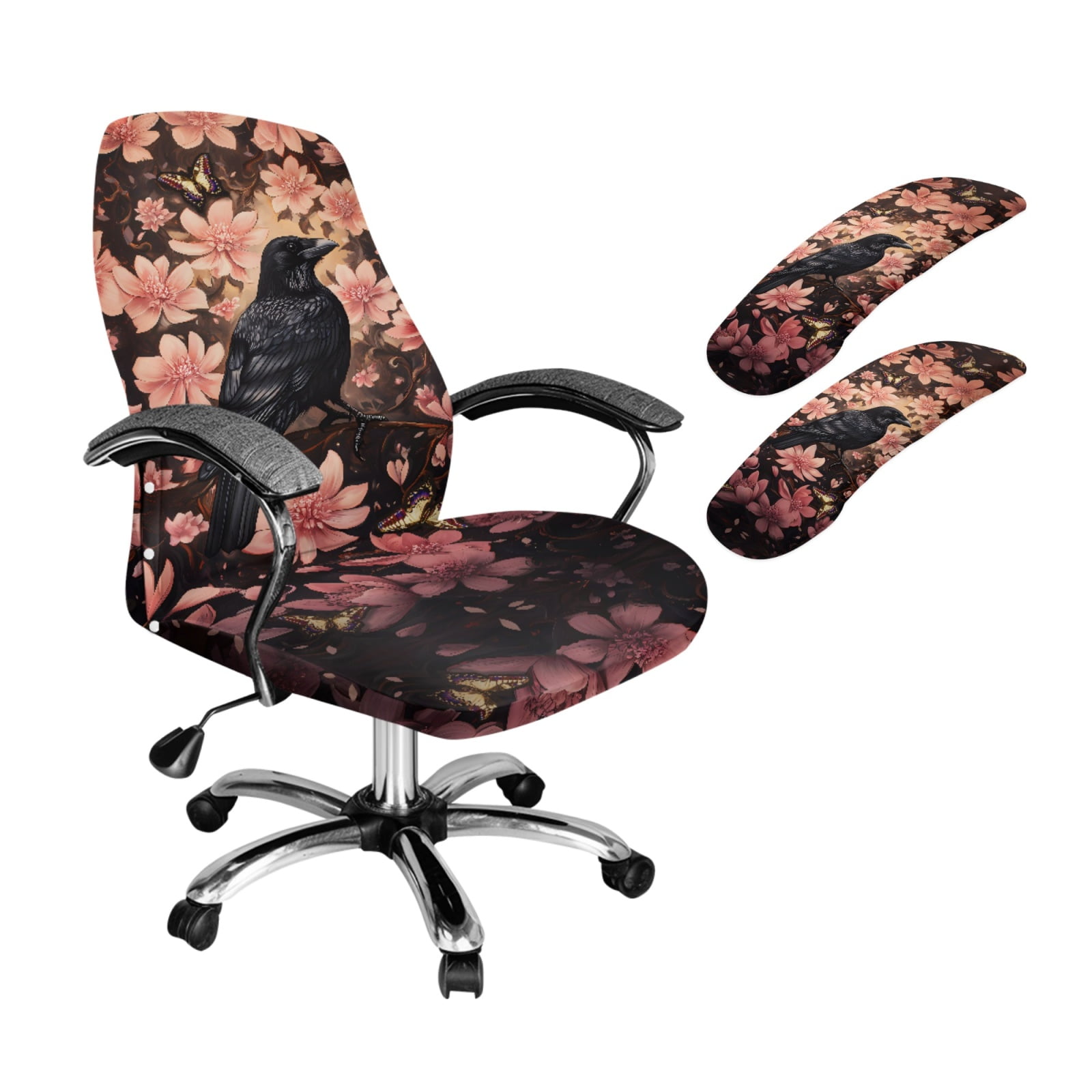 Xoenoiee Raven Cherry Blossom Pattern 3 Pieces Computer Office Chair ...