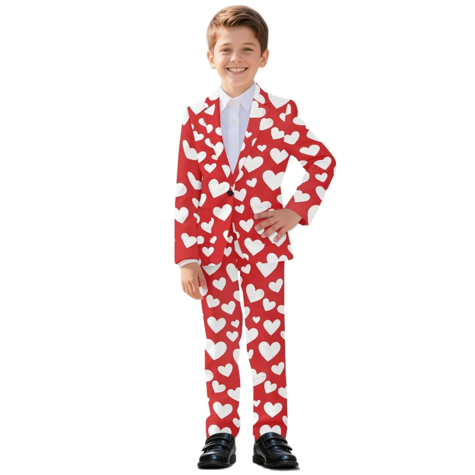 Xoenoiee Red Heart Love Print Kids Formal Suit Set Valentine's Day 2 ...