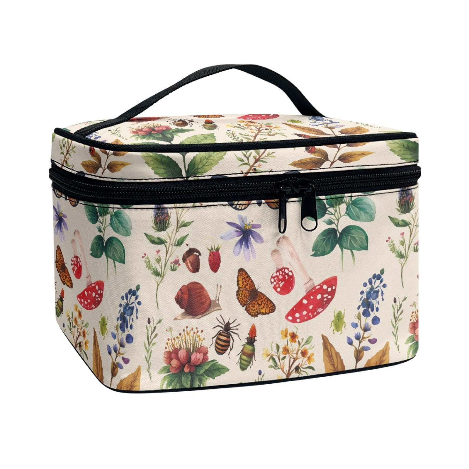Xoenoiee Retro Floral Mushroom Insect Print Makeup Bags For Women