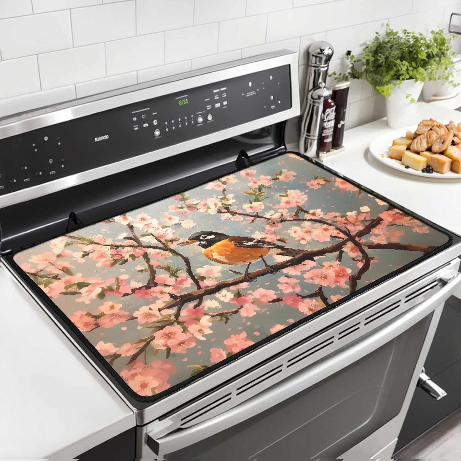 Xoenoiee Robin Cherry Blossom Print Induction Cooktop Protector Mat ...