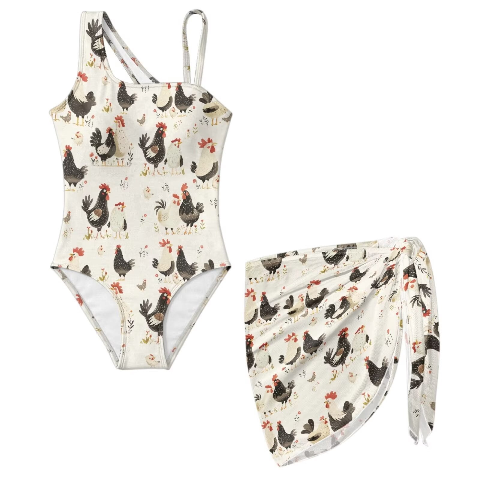 Xoenoiee Rooster Chicken Floral Print Girls'Swimwear One Piece Kids ...