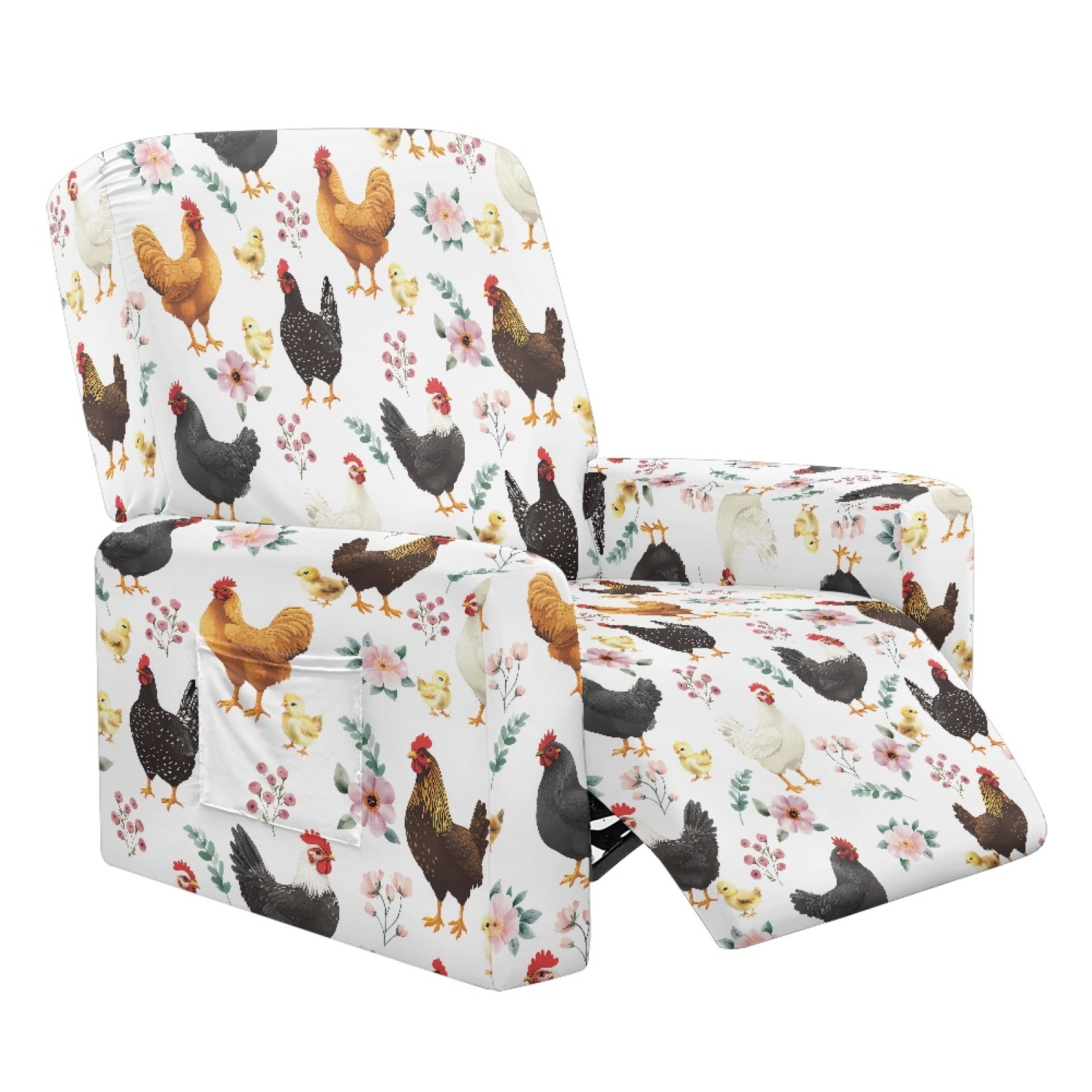 Xoenoiee Rooster Chicken Flower Print Recliner Chair Cover Stretch Lazy ...