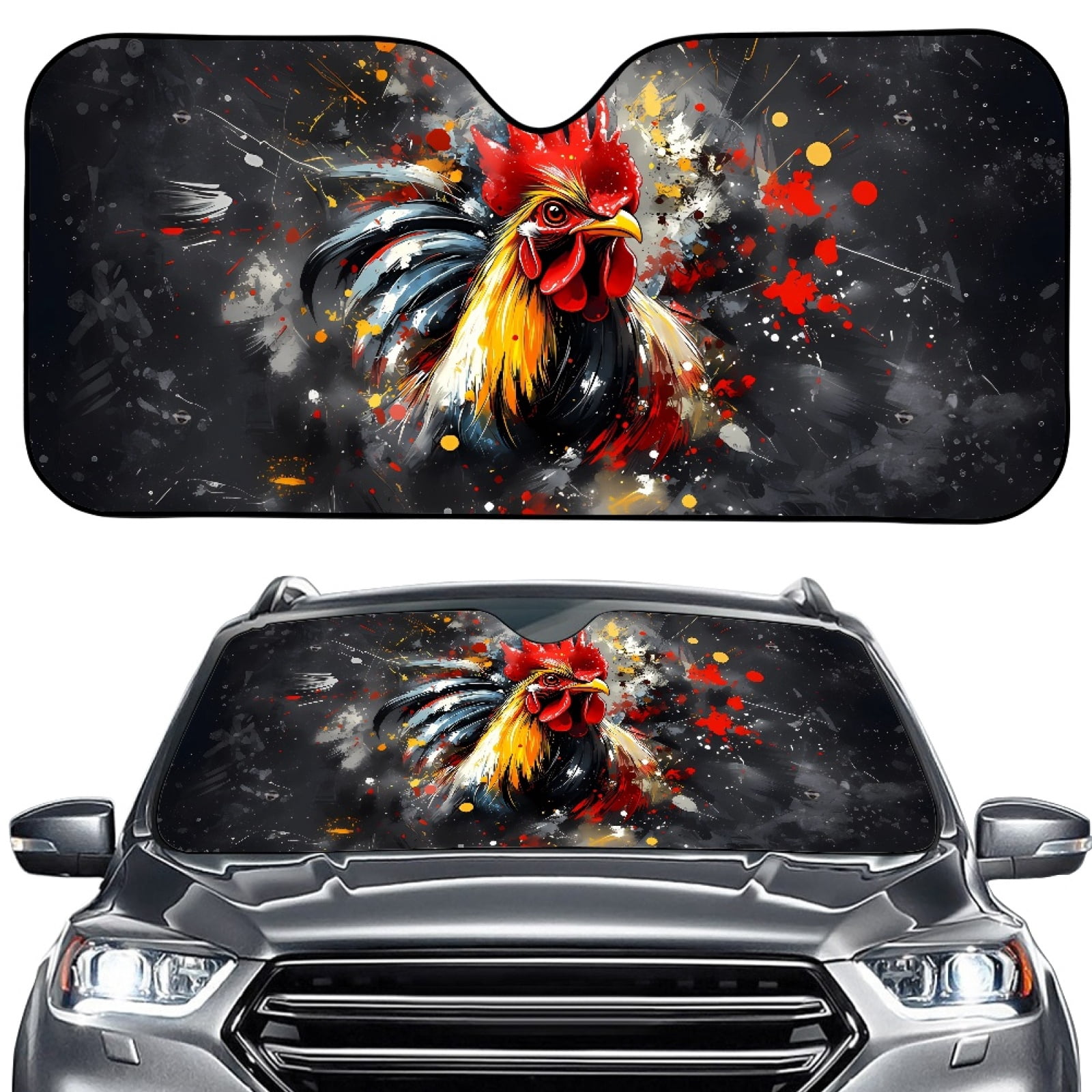 Xoenoiee Rooster Chicken Paint Splatter Print Windshield Sun Shade ...