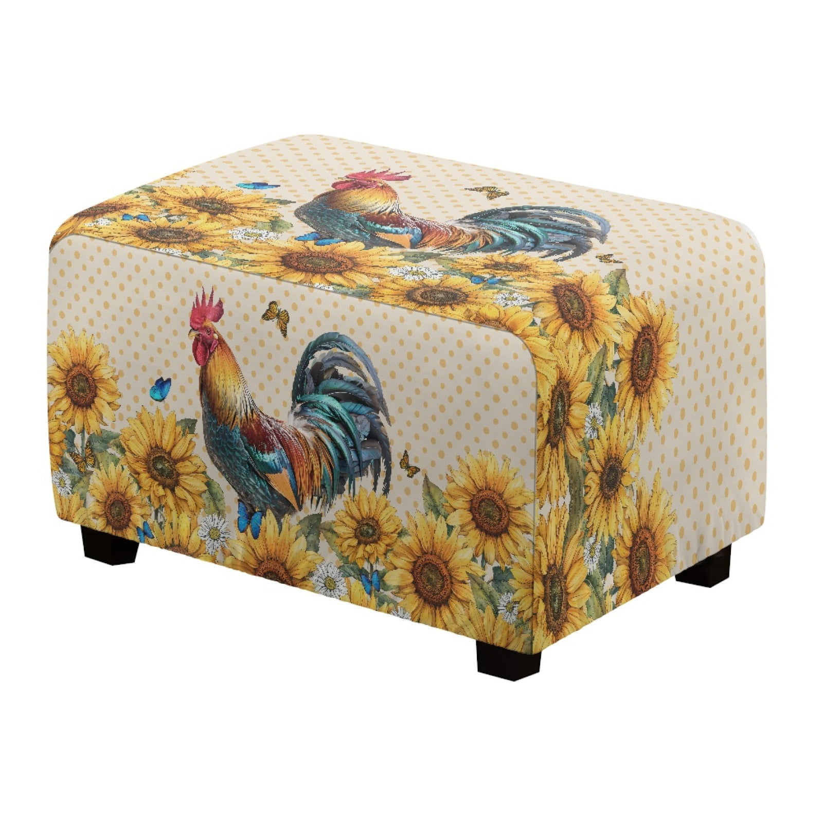 Xoenoiee Rooster Chicken Print Stretch Ottoman Cover Ottoman Slipcover ...