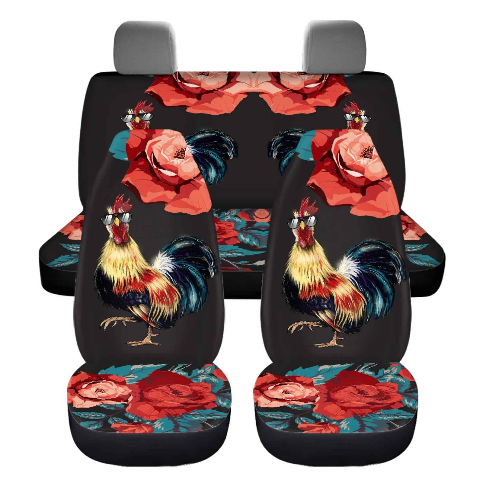 Xoenoiee Rooster Chicken Rose Print Car Seat Cover Full Set, Pack of 4 ...