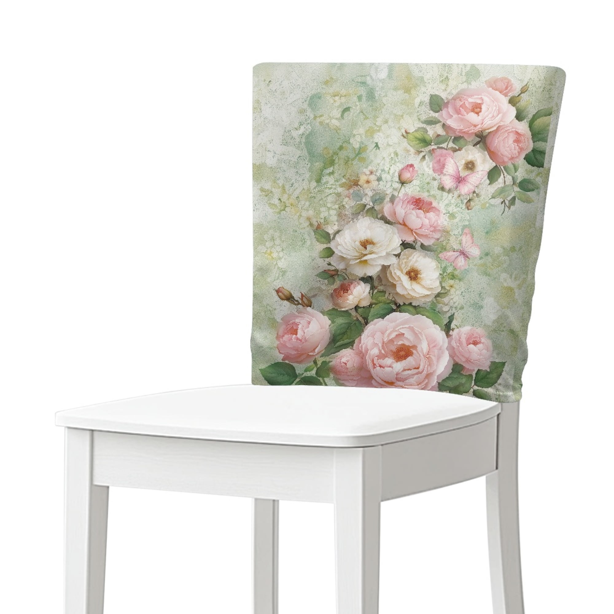 Xoenoiee Rose Butterfly Print Chair Back Covers for Dining Chairs ...
