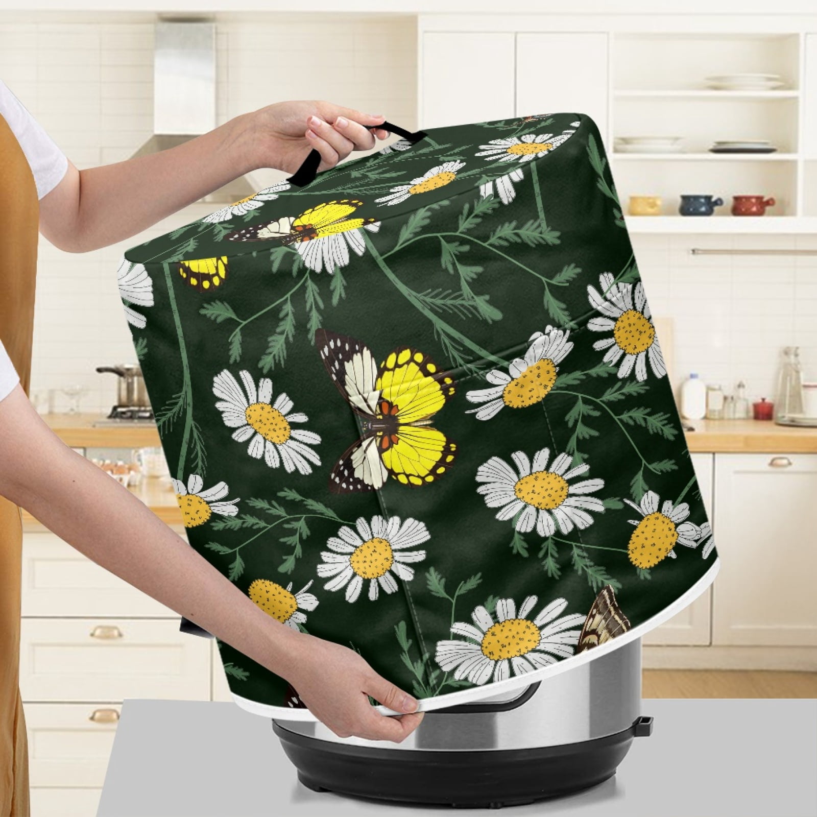 Xoenoiee Round Electric Pressure Cooker Cover Daisy Floral Butterfly ...