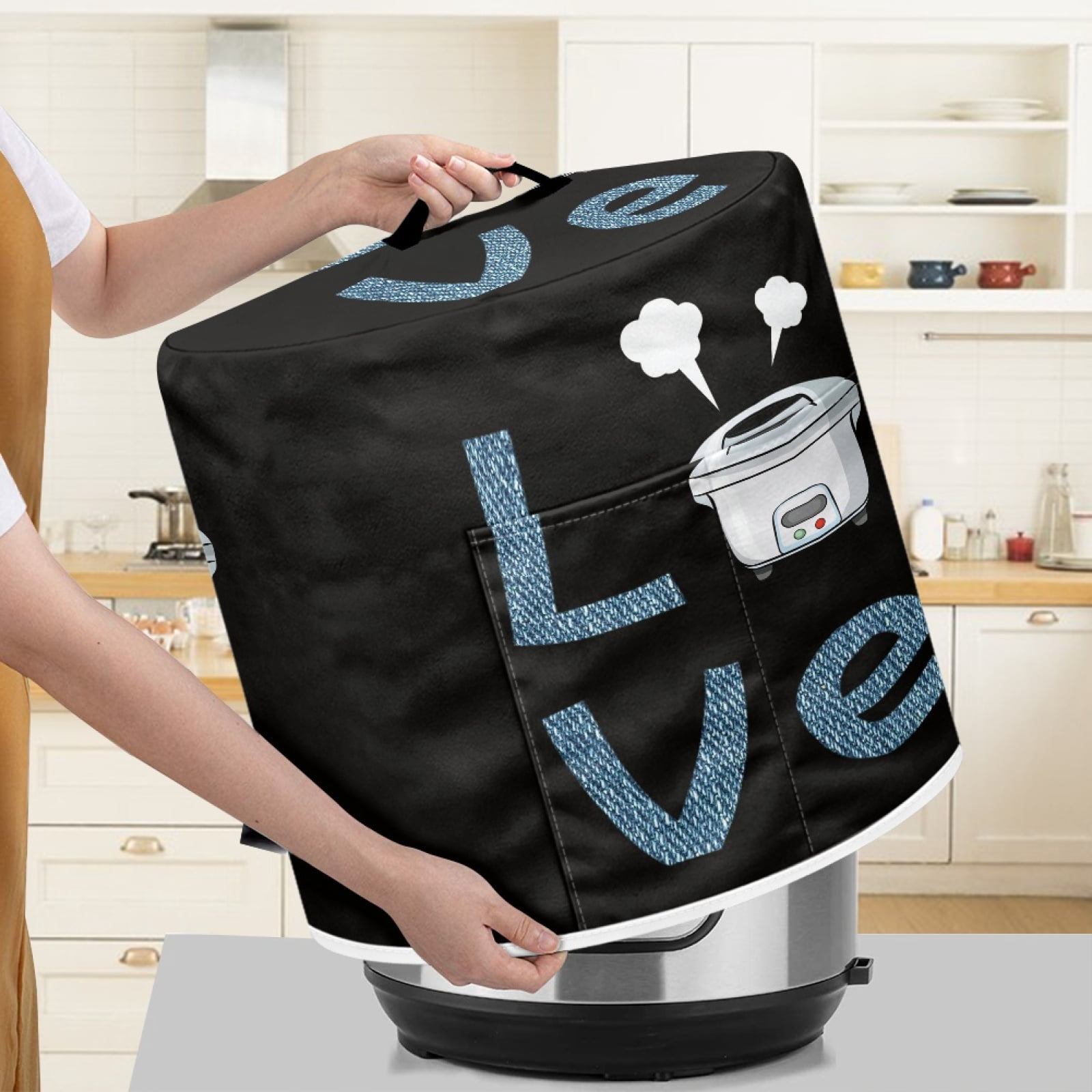 Xoenoiee Round Electric Pressure Cooker Cover Love Cooking Print ...
