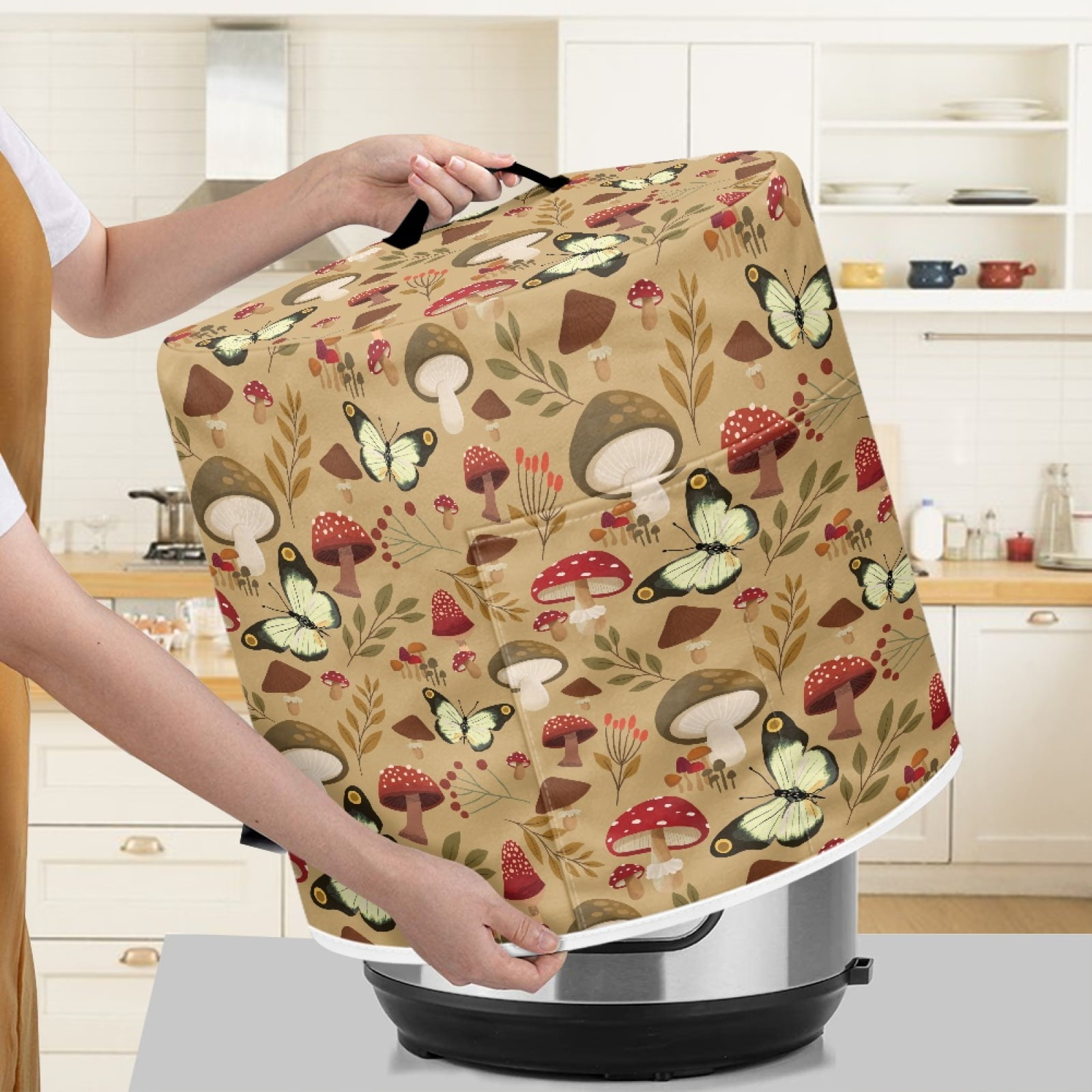 Xoenoiee Round Electric Pressure Cooker Cover Mushroom Butterfly Leaves ...