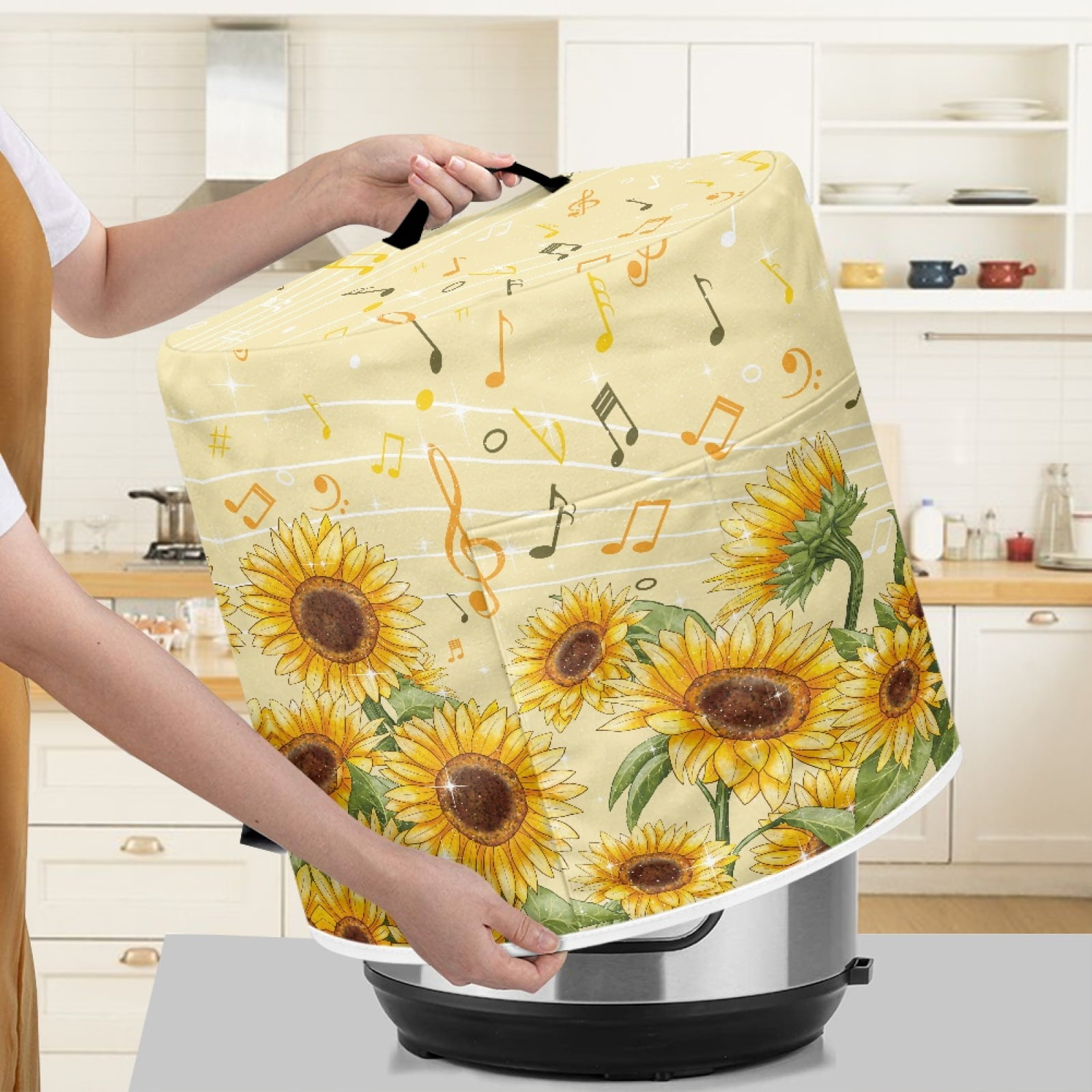 Xoenoiee Round Electric Pressure Cooker Cover Sunflower Music Note ...
