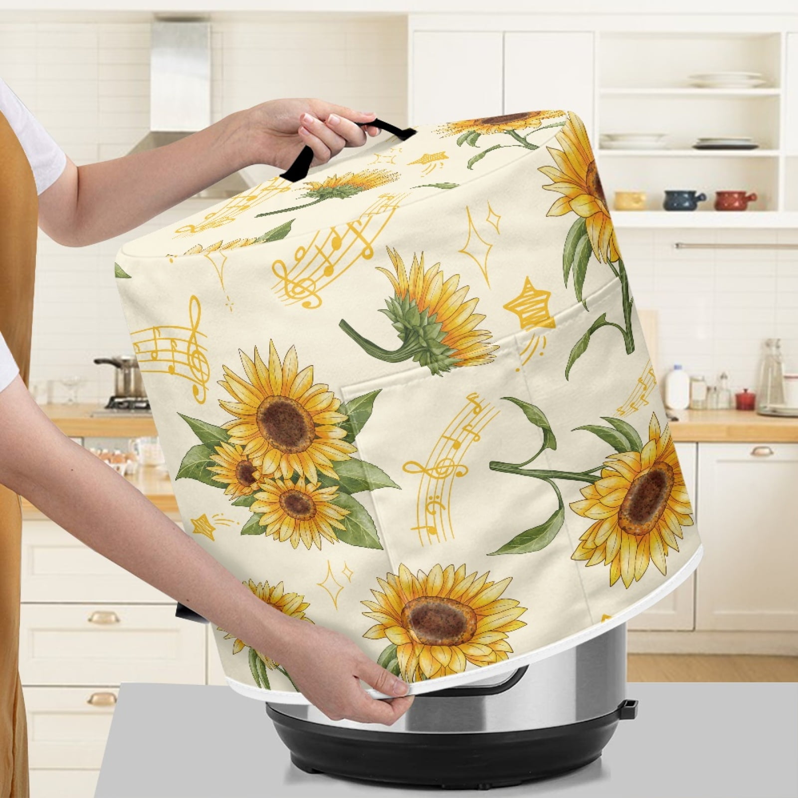 Xoenoiee Round Electric Pressure Cooker Cover Sunflower Music Note Star ...