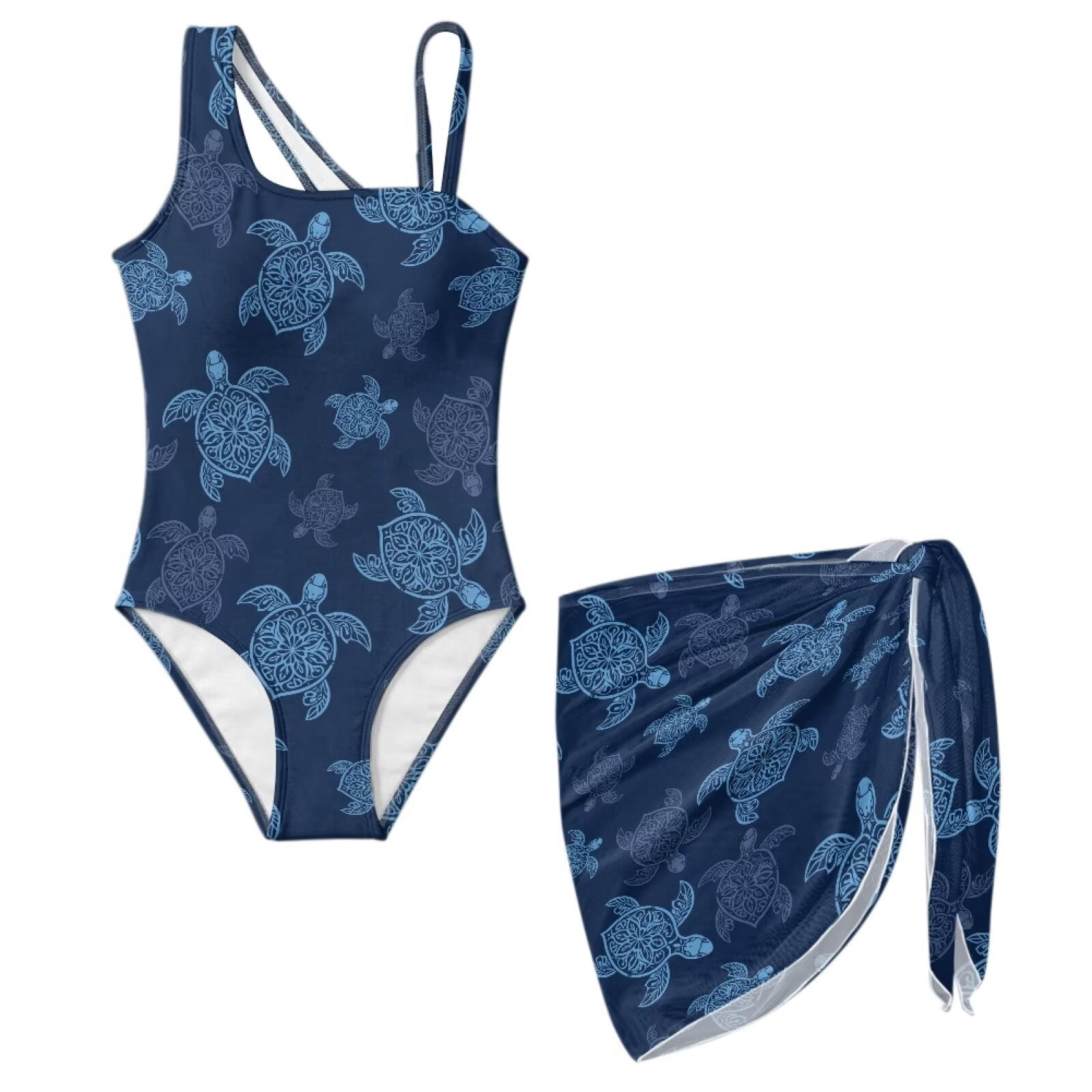 Xoenoiee Sea Turtle Print Girls One Piece Swimsuit Cut Out Bathing Suit ...