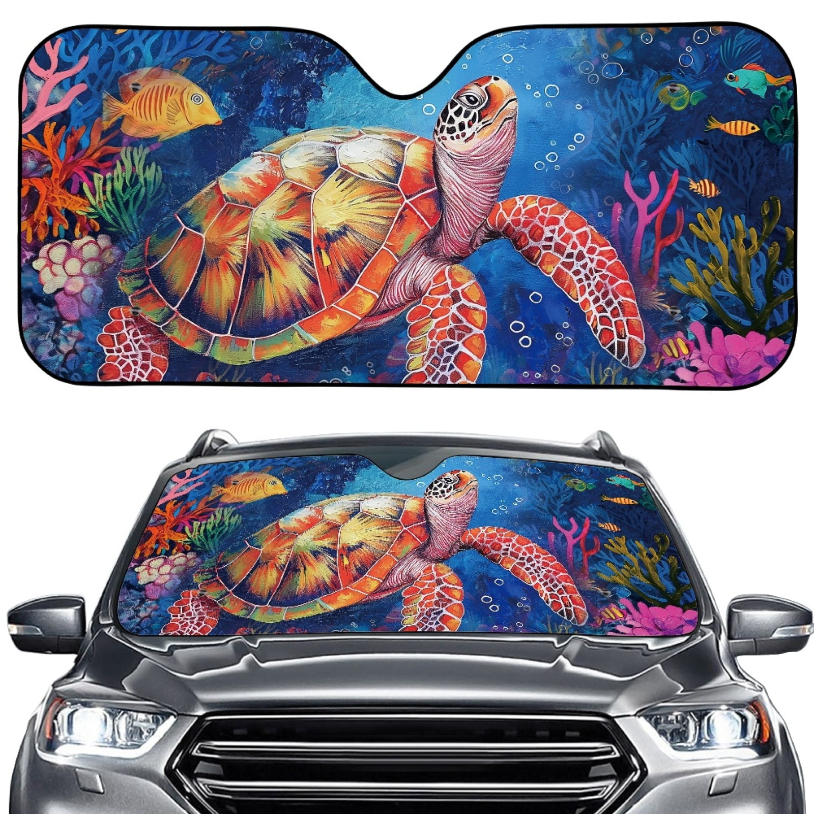Xoenoiee Sea Turtle Water Plants Pattern Windshield Sun Shade with ...