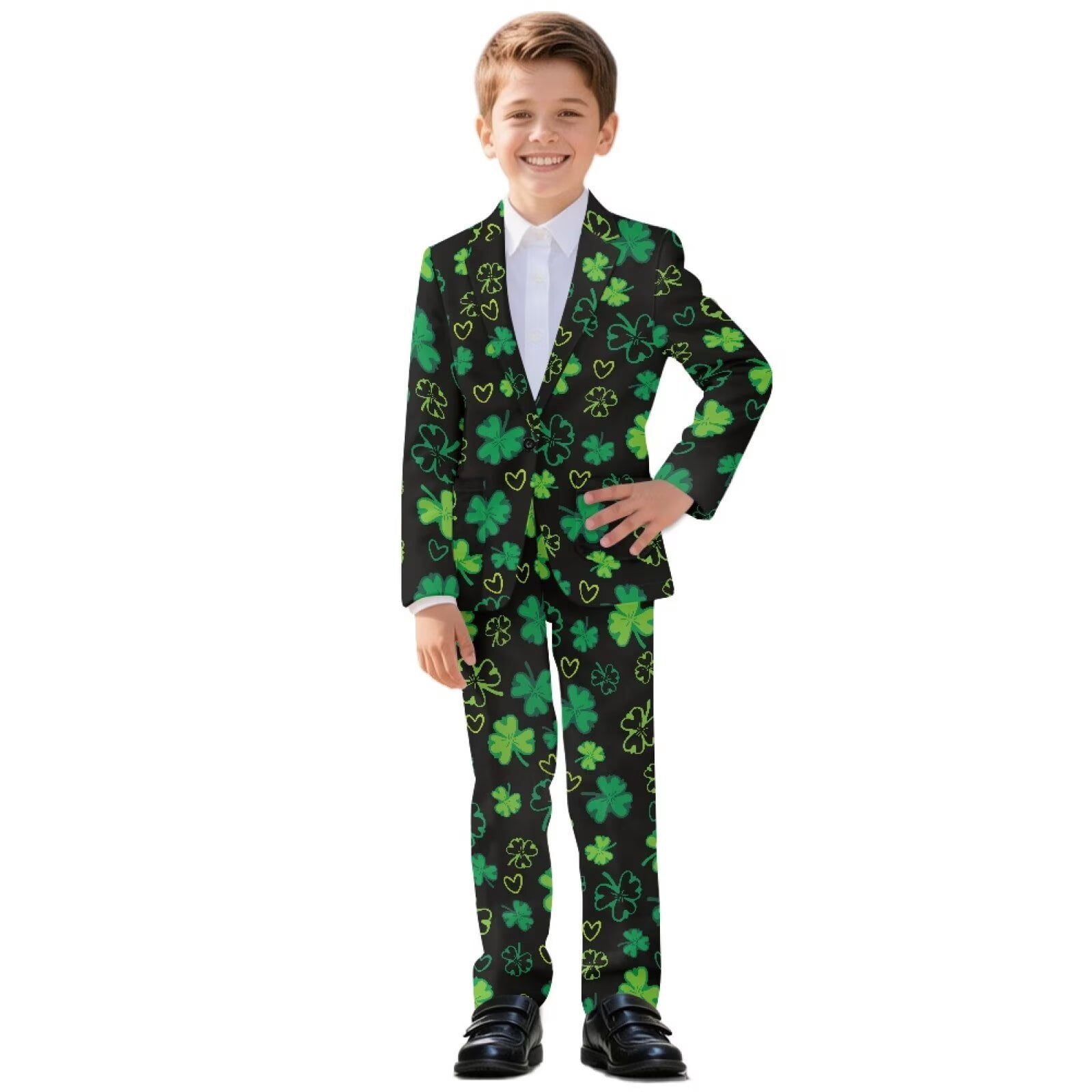 Xoenoiee Shamrock Heart Print Boys Suit Slim Fit 2 Piece Formal Suits ...