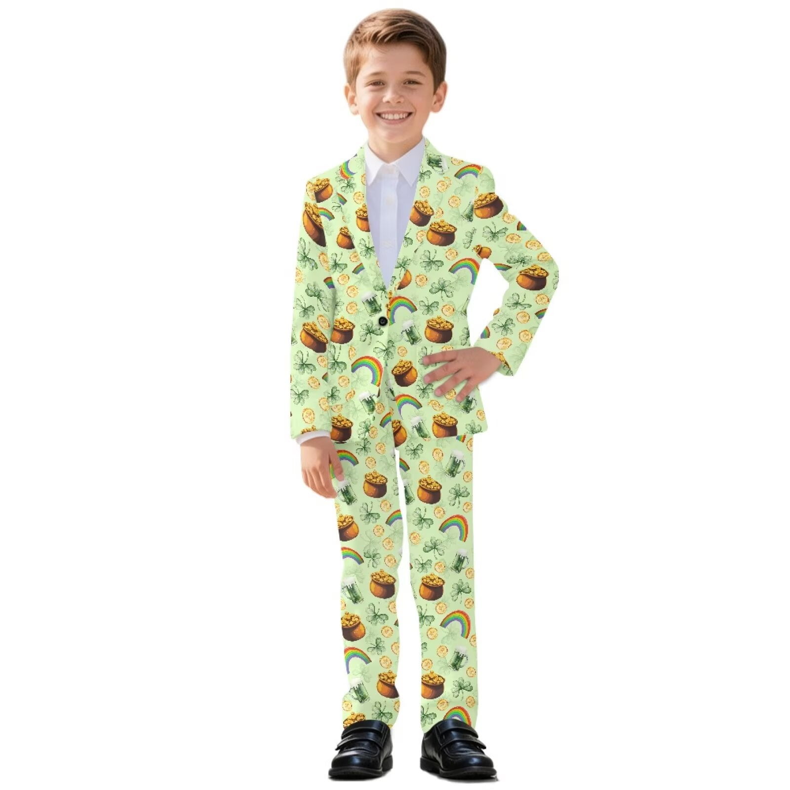 Xoenoiee Shamrock Rainbow Beer Coin Print Boy Suits 2 Piece Formal St ...