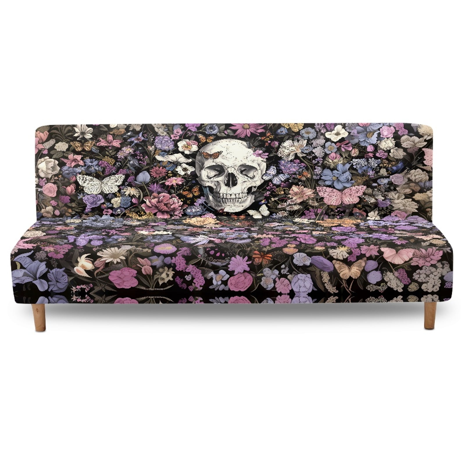 Xoenoiee Skull Butterfly Flower Pattern Armless Sofa Bed Cover ...
