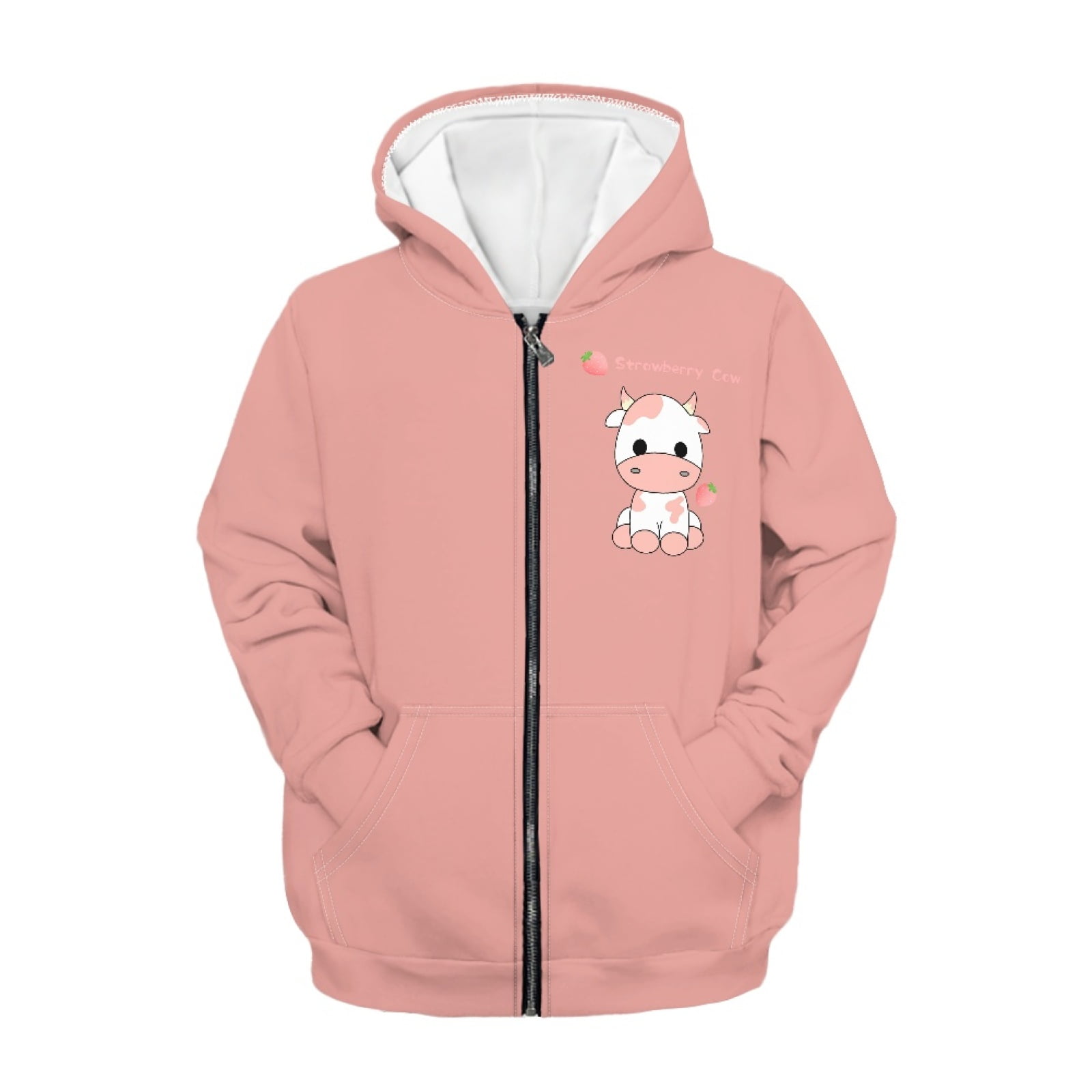 Xoenoiee Strawberry Cow Print Kids Zip Up Hoodie for Girls Boys 8-10 Years Fall Outfits Hooded ...
